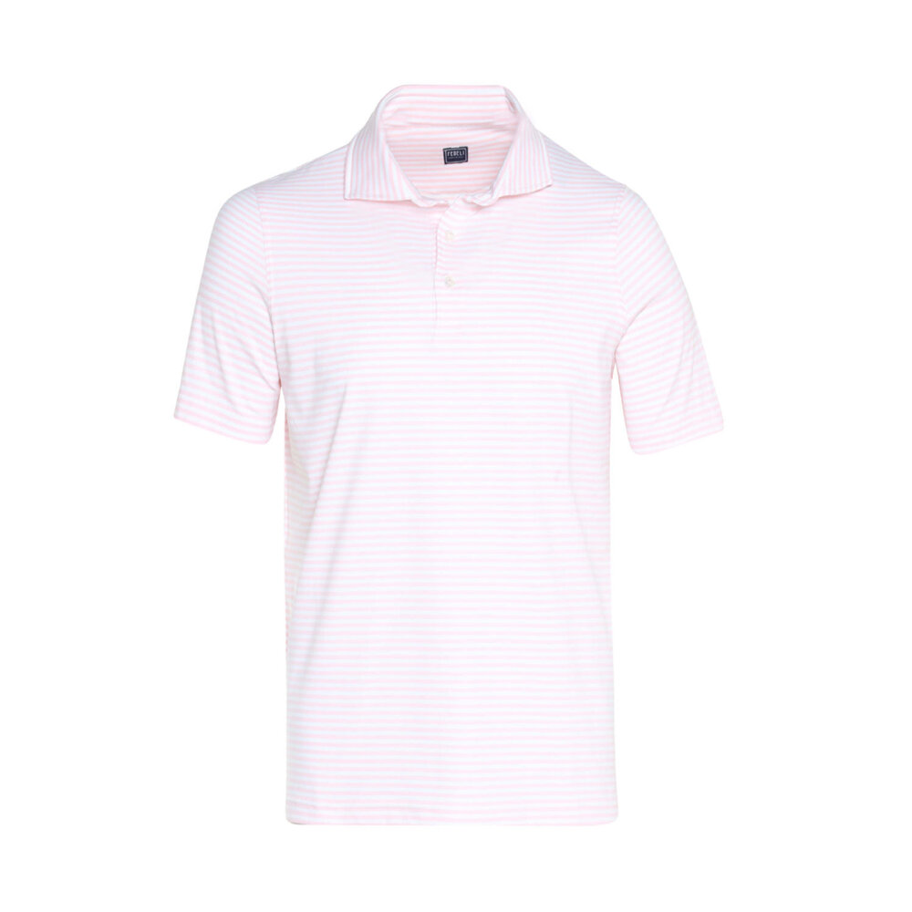Fedeli - Pink and White Striped Jersey Short Sleeve Polo