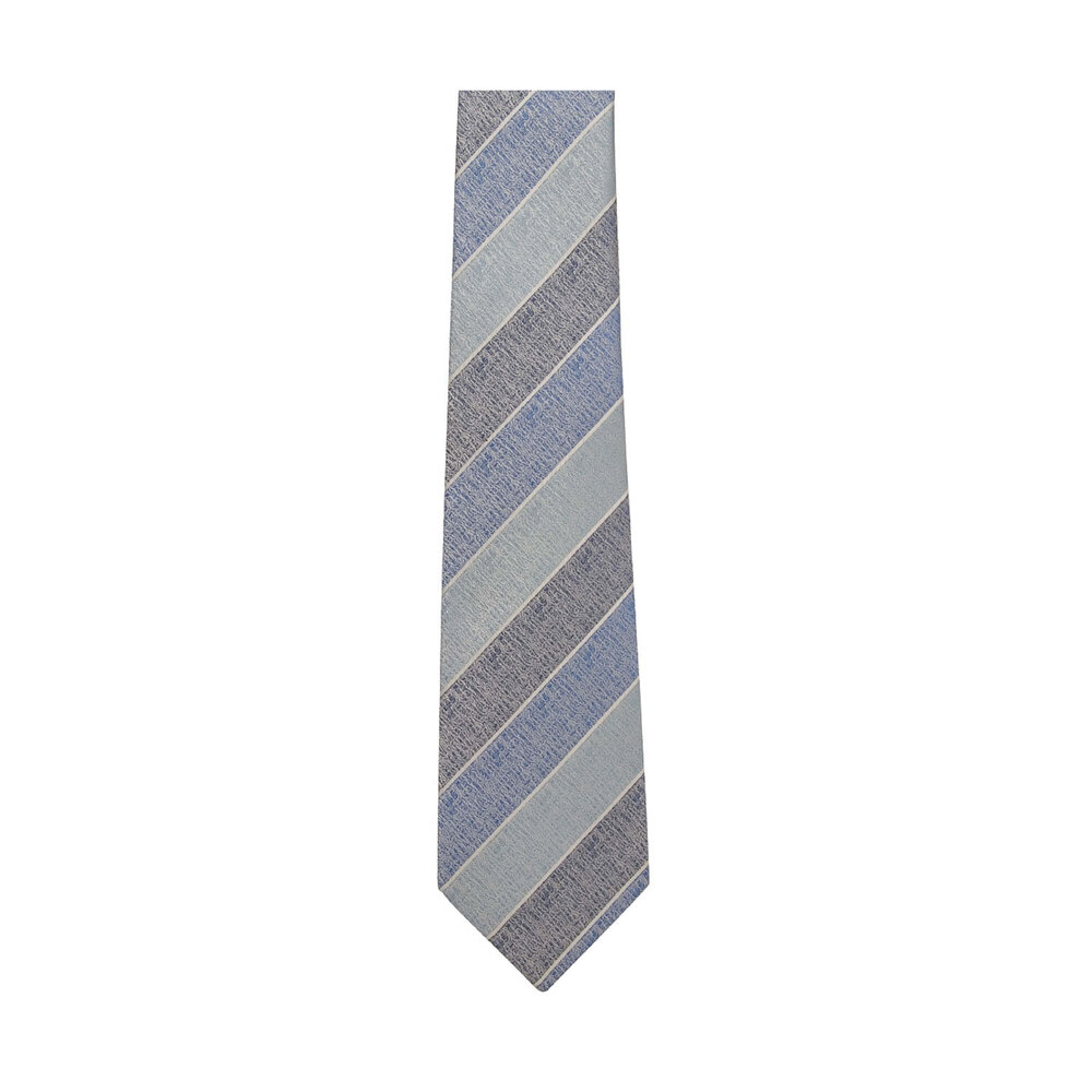 Kiton - Light Blue Wide Stripe Tie | Mitchell Stores