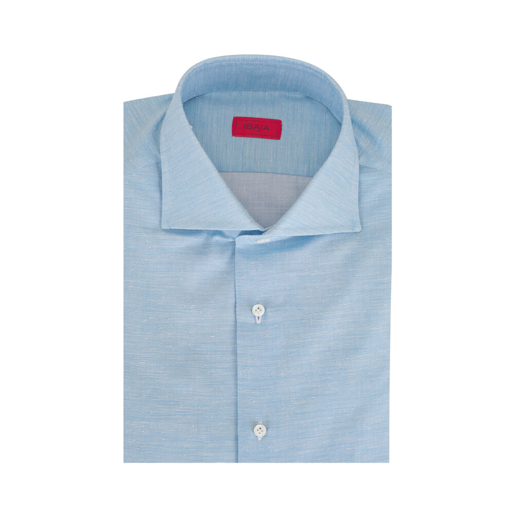 Isaia - Light Blue Textured Cotton & Silk Dress Shirt