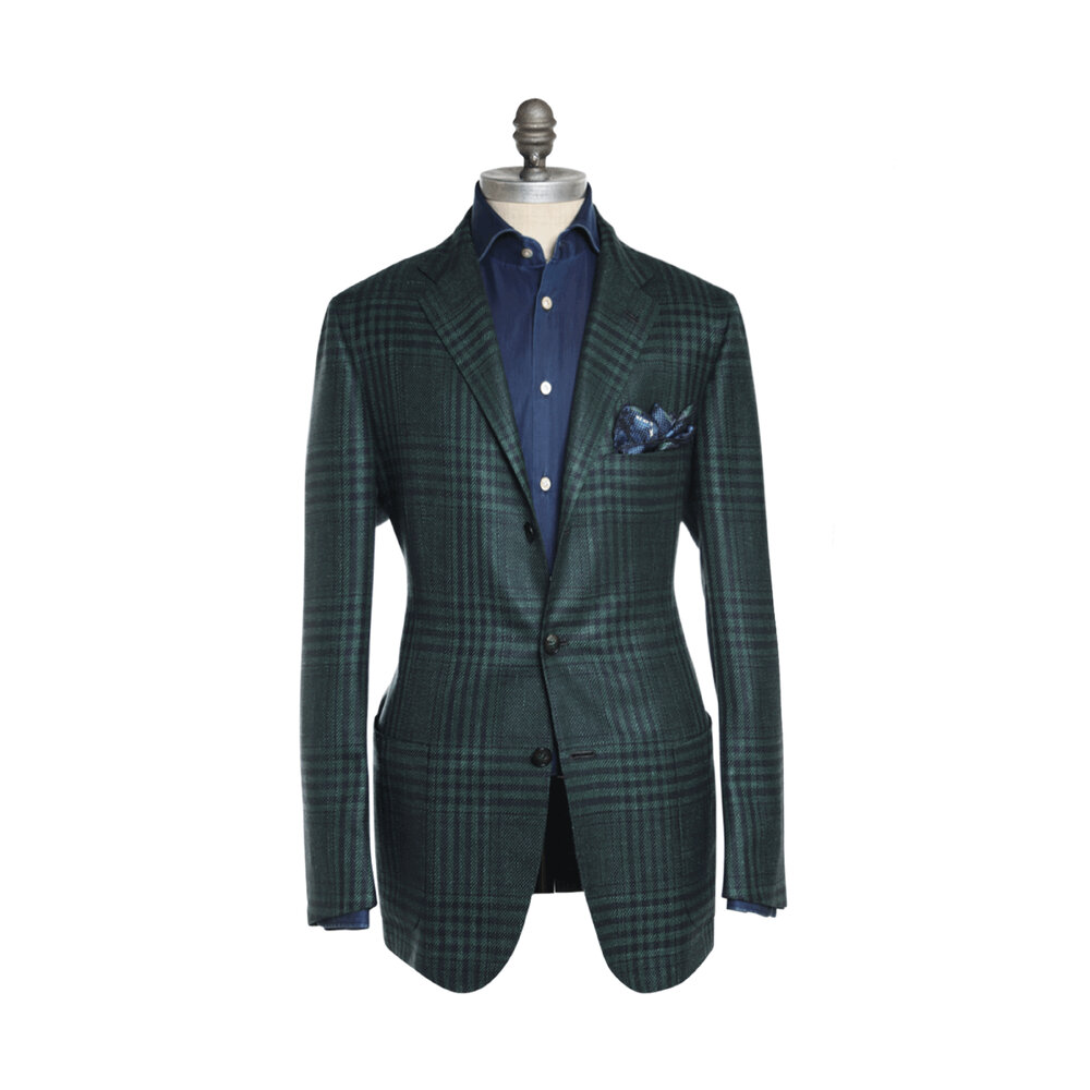 Kiton - Green and Navy Plaid Knit Sportcoat | Mitchell Stores