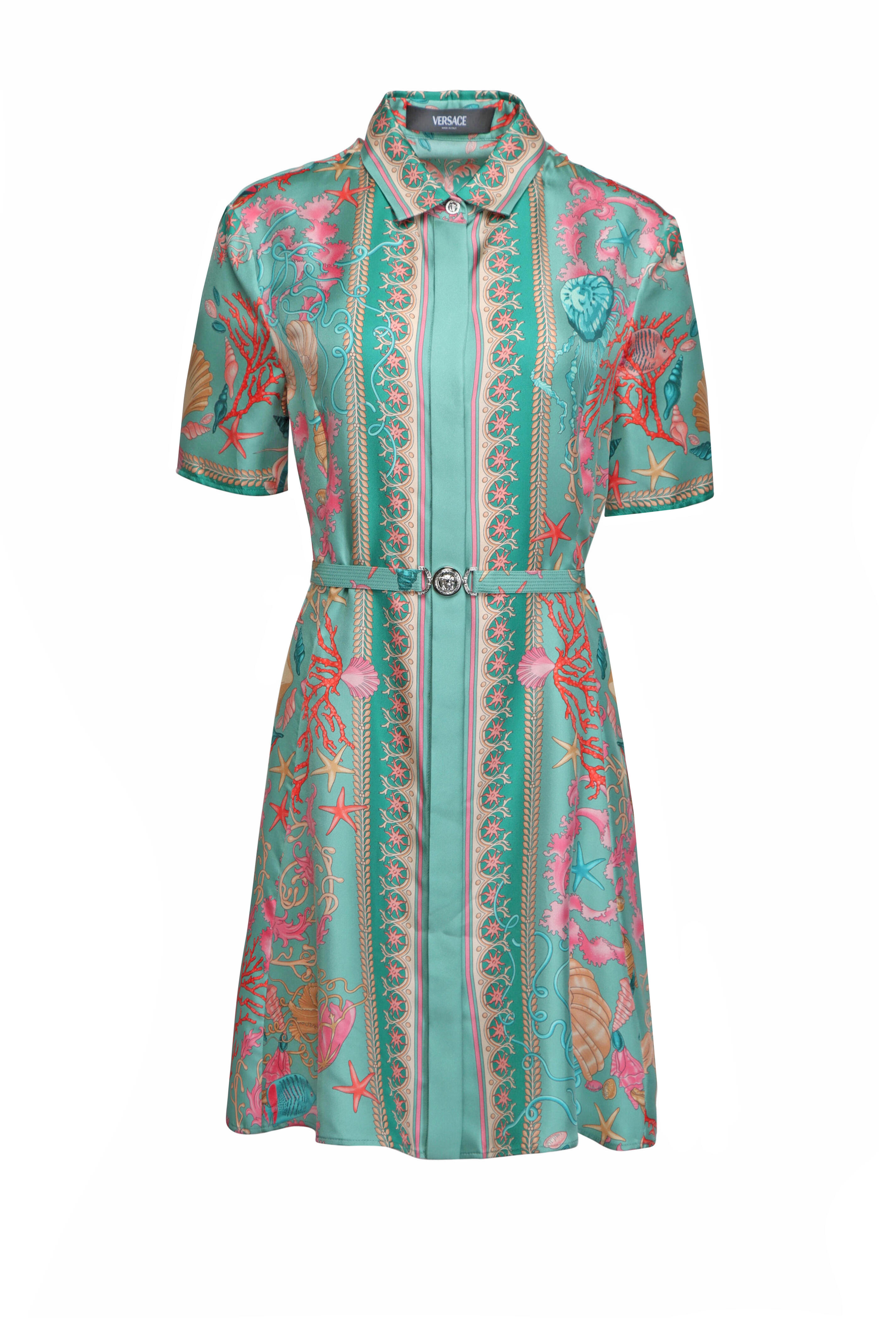 Versace - Aqua Coastal Print Foulard Mini Dress | Mitchell Stores