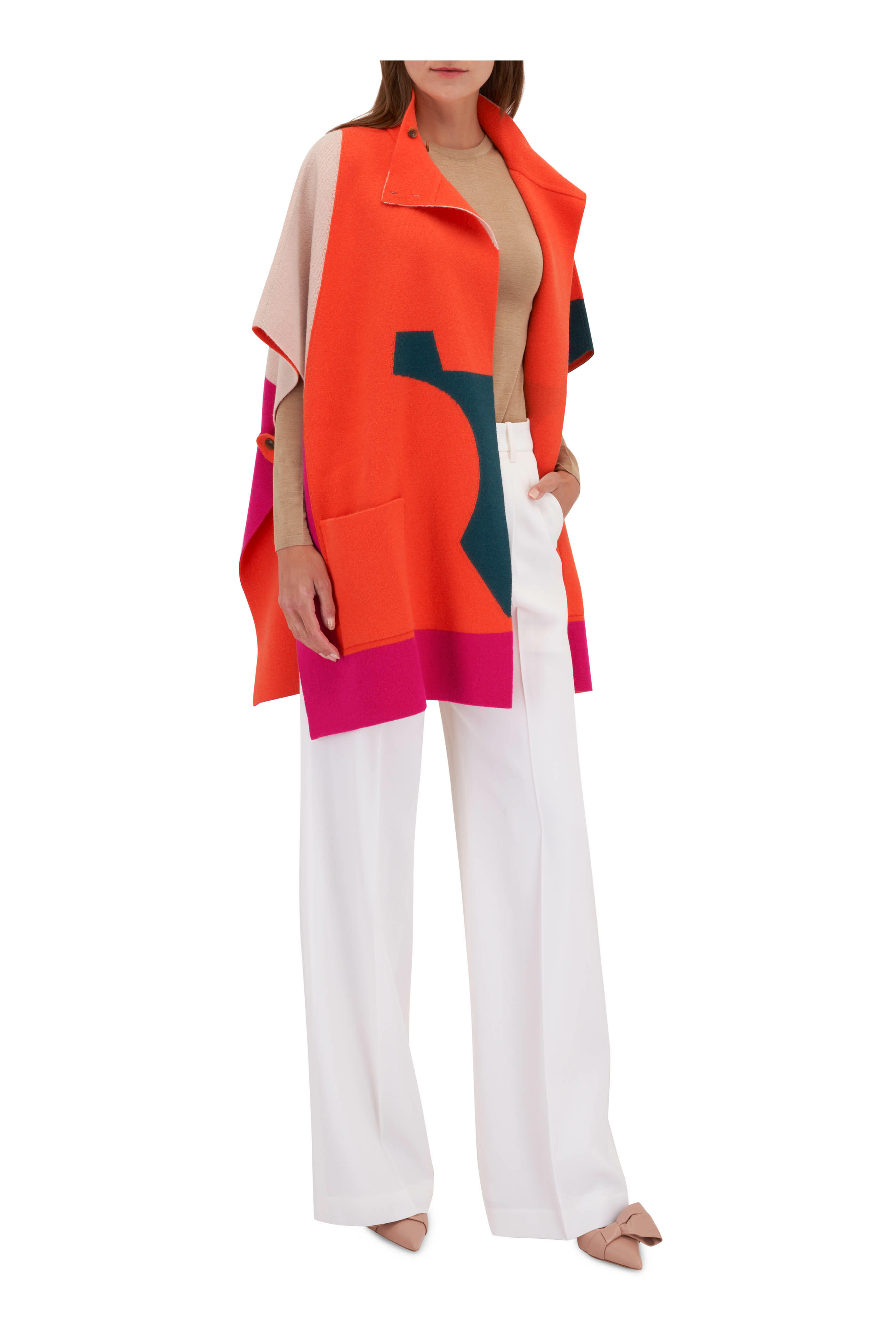 Akris - Knit Coral Multi Cashmere Reversible Cape