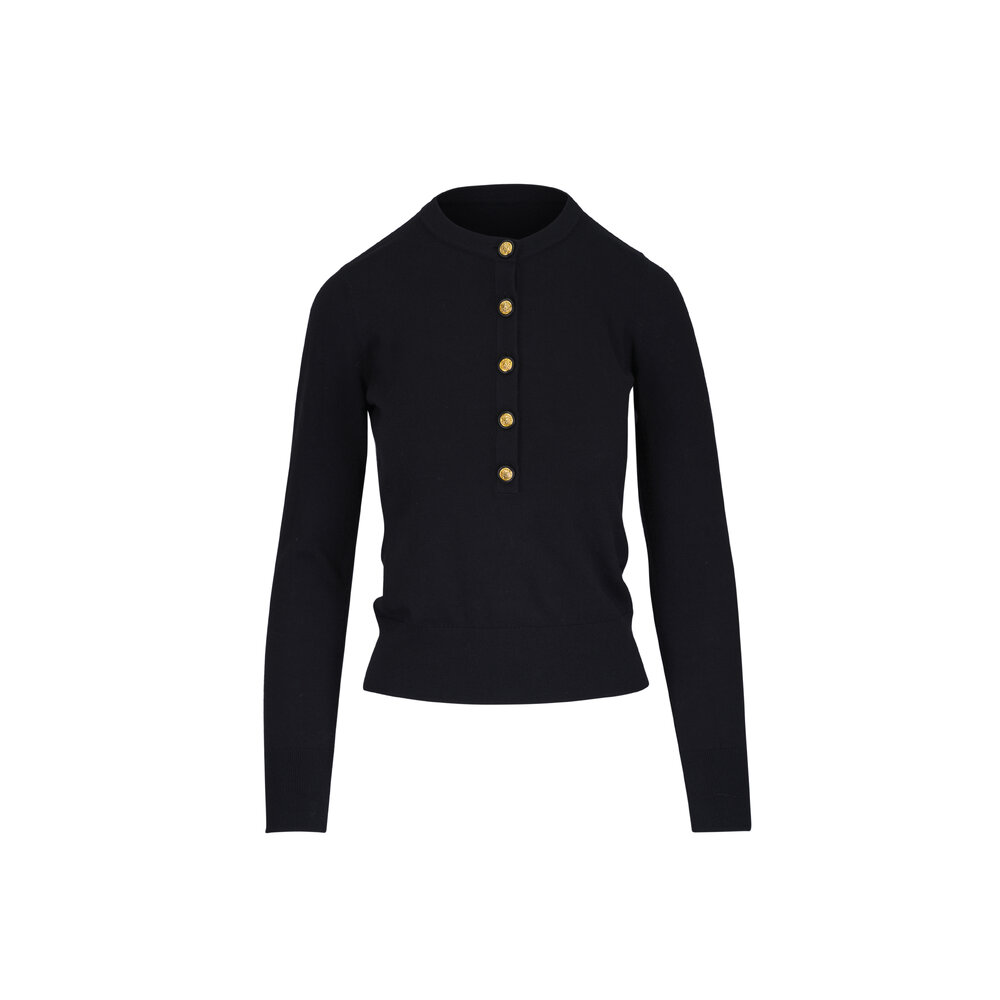 L'Agence - Ronda Black Knit Henley | Mitchell Stores