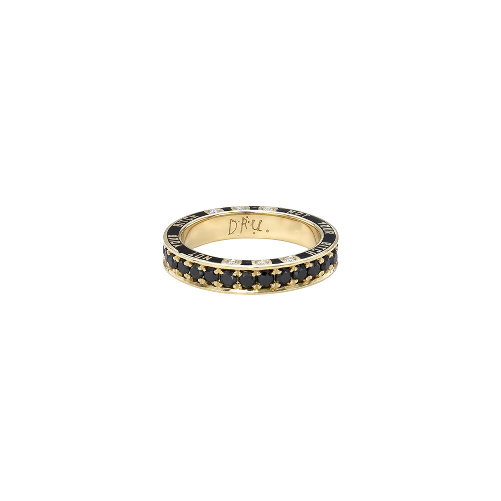 Dru - Black & White Diamond Engraved Ring, Size 7
