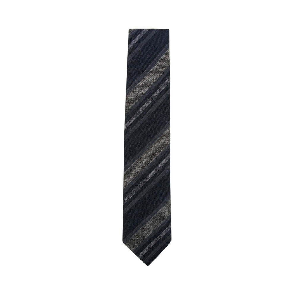 Geoff Nicholson - Navy and Grey Striped Silk Tie