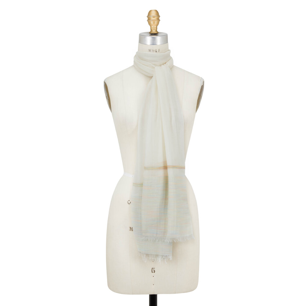 Loro Piana - Ivory Cashmere & Cotton Rainbow Trim Scarf