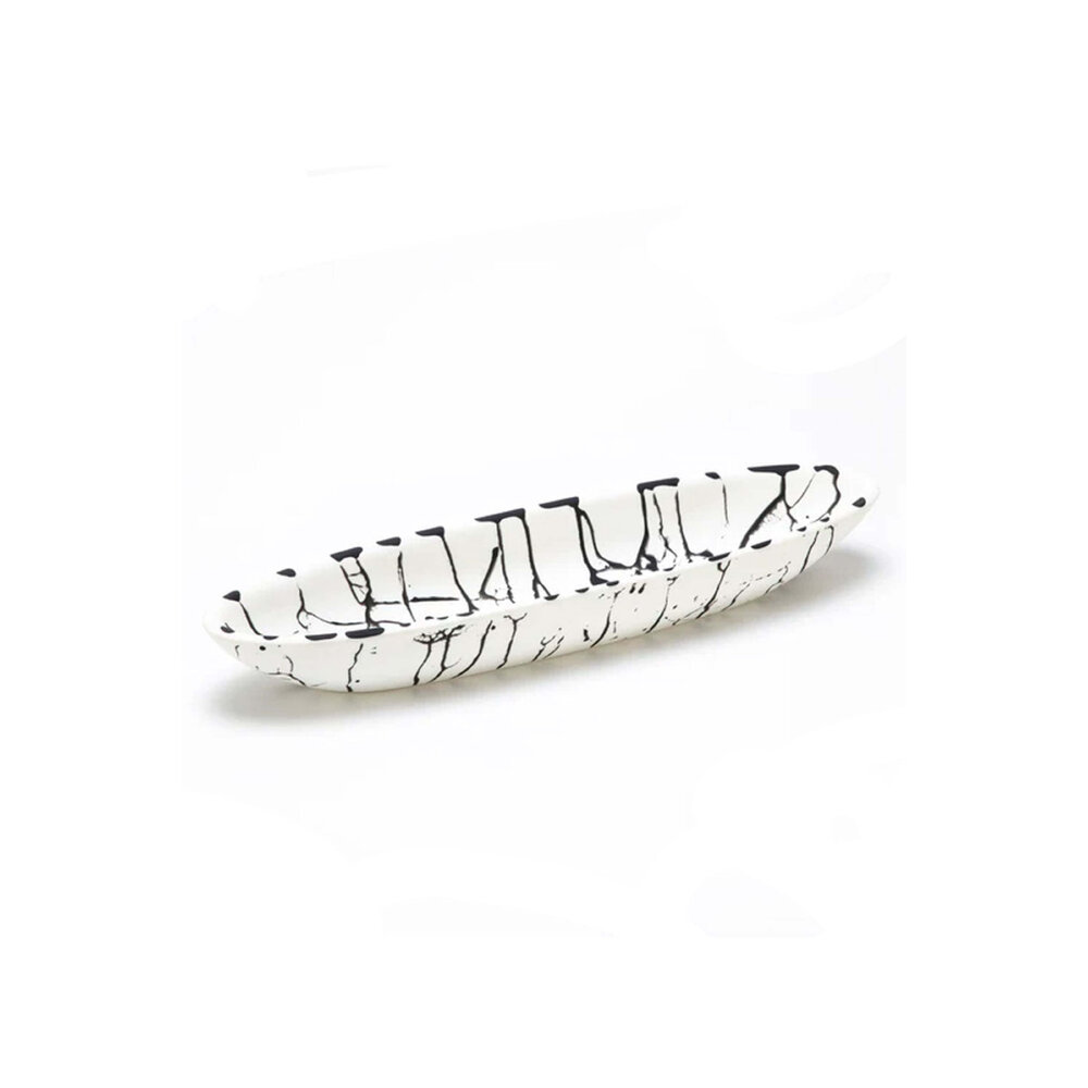 Nashi Home - Solid White Black Splatter Boat Bowl
