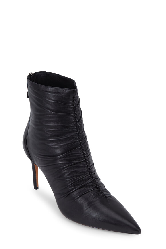 Alexandre Birman - Susanna Black Leather Gathered Seam Bootie, 85mm