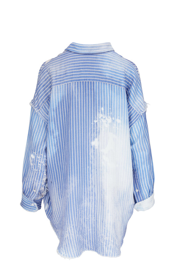 R13 - Shredded Seam Bleach Blue Pinstriped Blouse