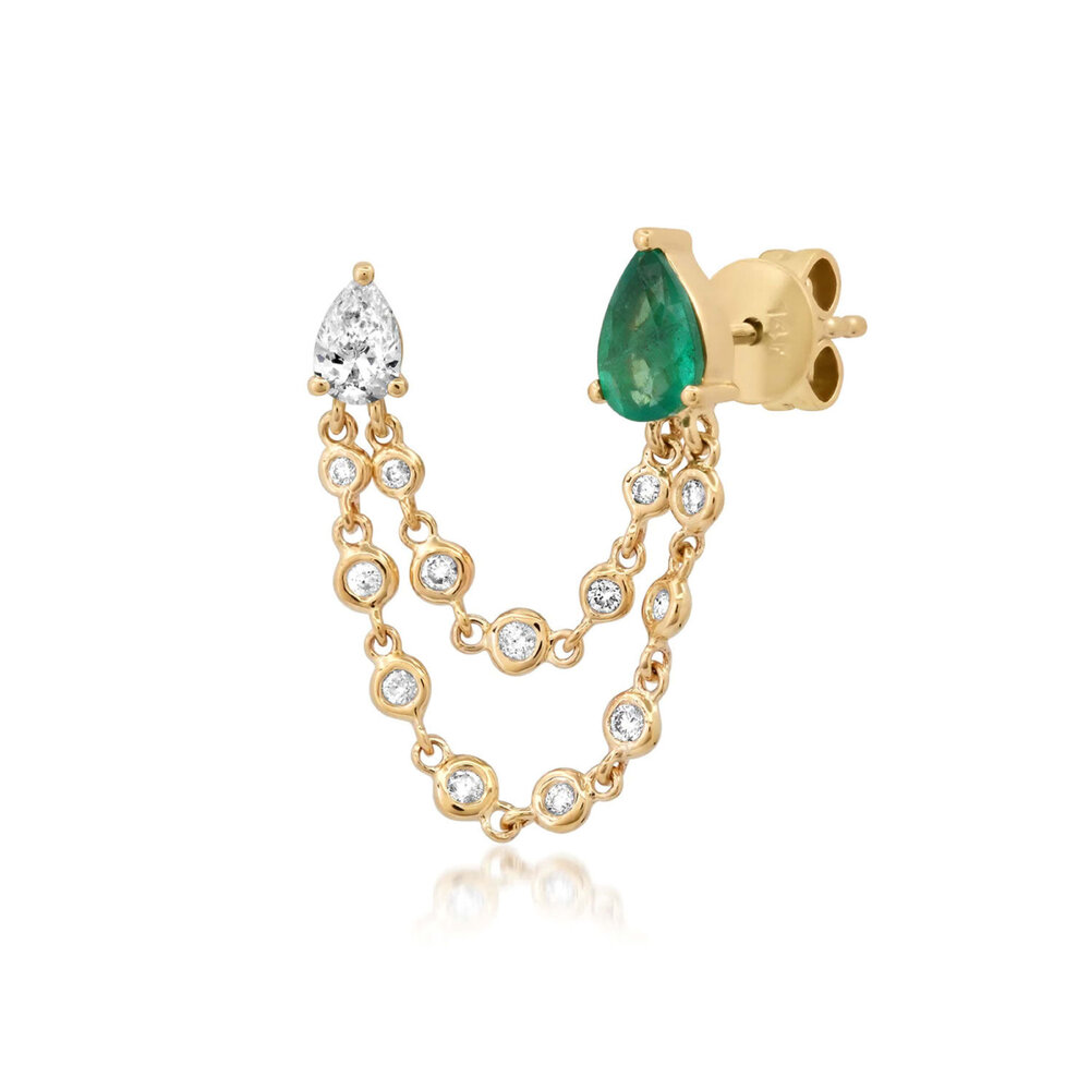 Samira 13 - Emerald and Diamond Chain Stud Earring