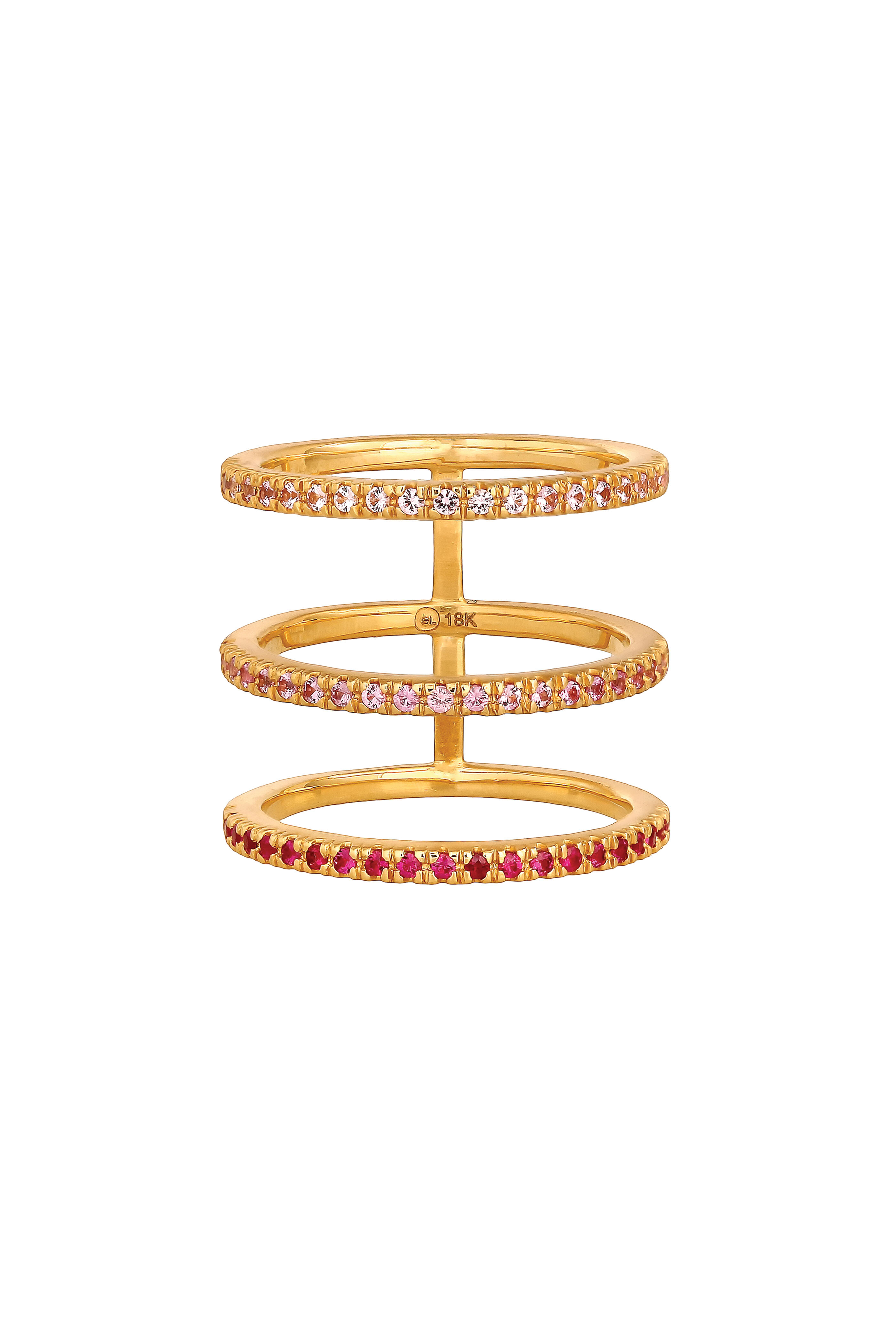 Sandy Leong - 18K Yellow Gold Ruby Twilight Triple Bar Ring
