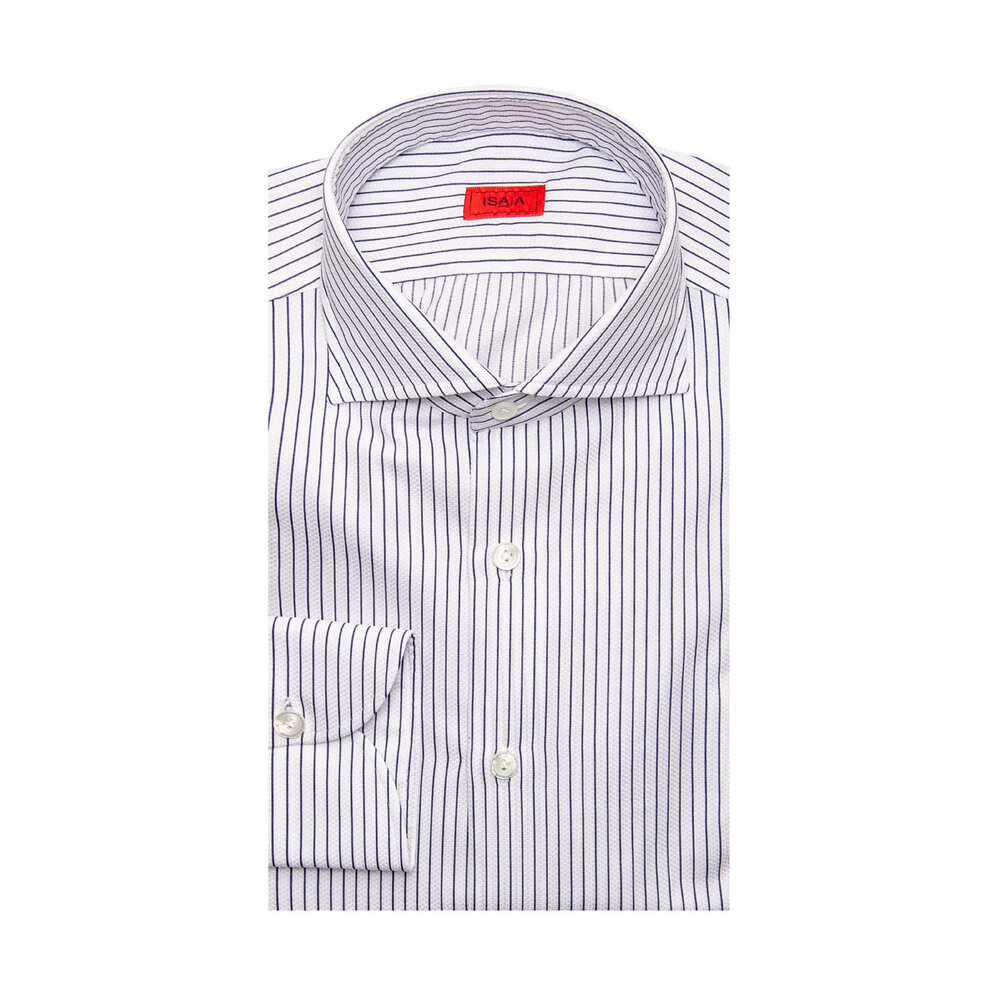 Isaia - Dark Blue Striped Shirt | Mitchell Stores