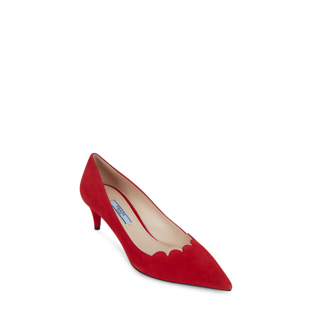 Prada - Red Suede Scallop Front Pump, 55mm | Mitchell Stores