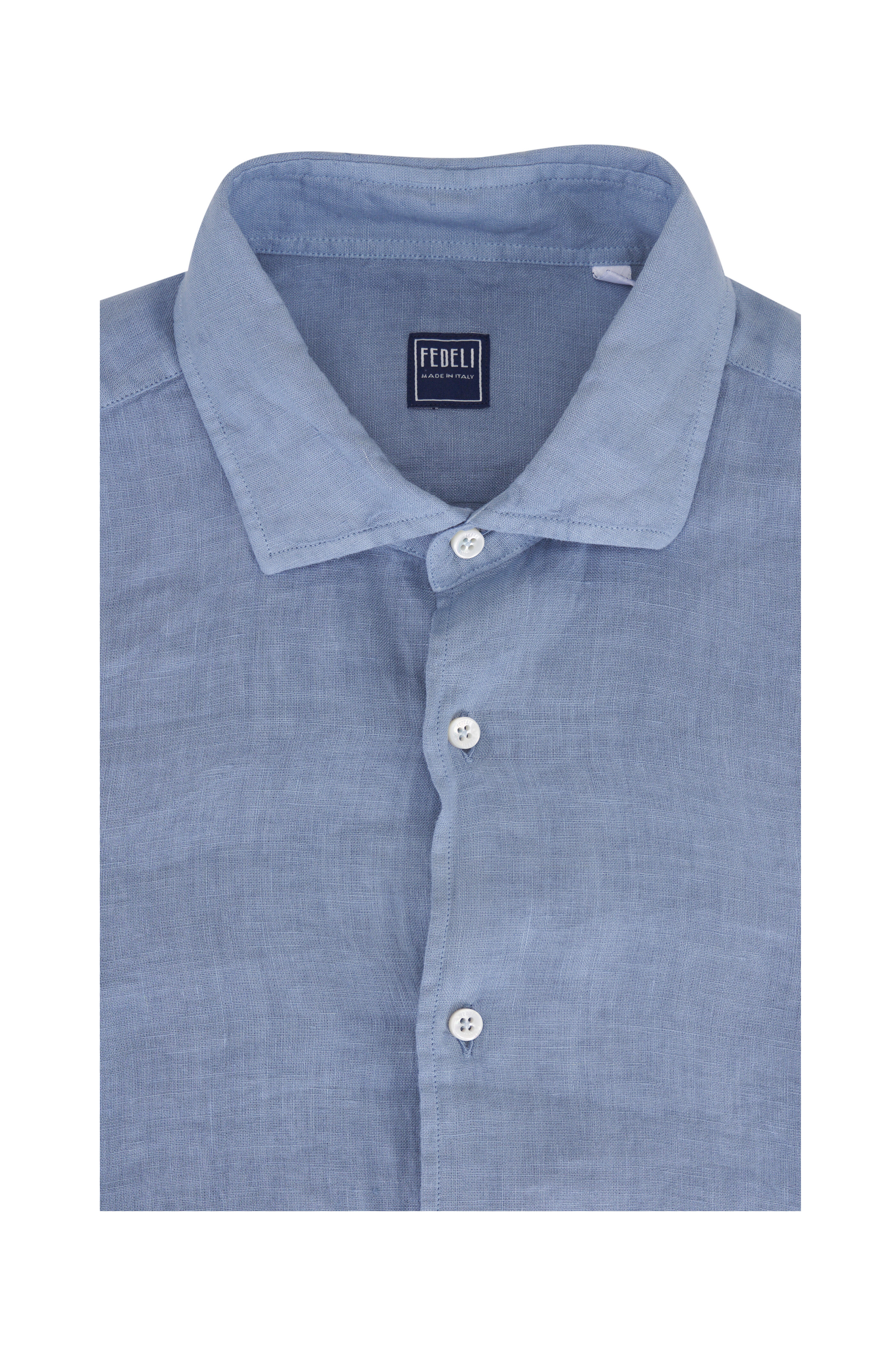 Fedeli - Blue Washed Linen Sport Shirt | Mitchell Stores