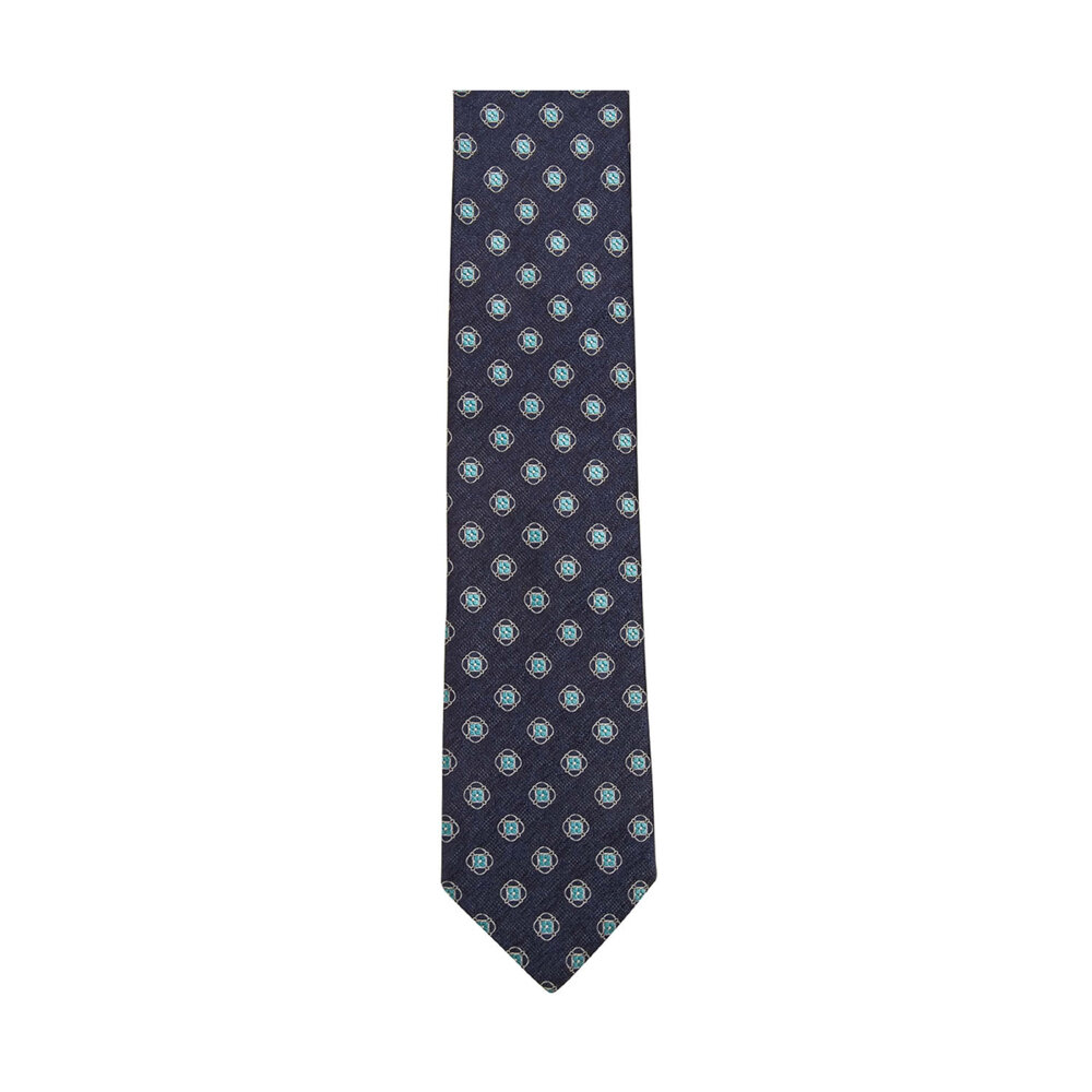 Geoff Nicholson - Navy with Teal and White Medallion Tie