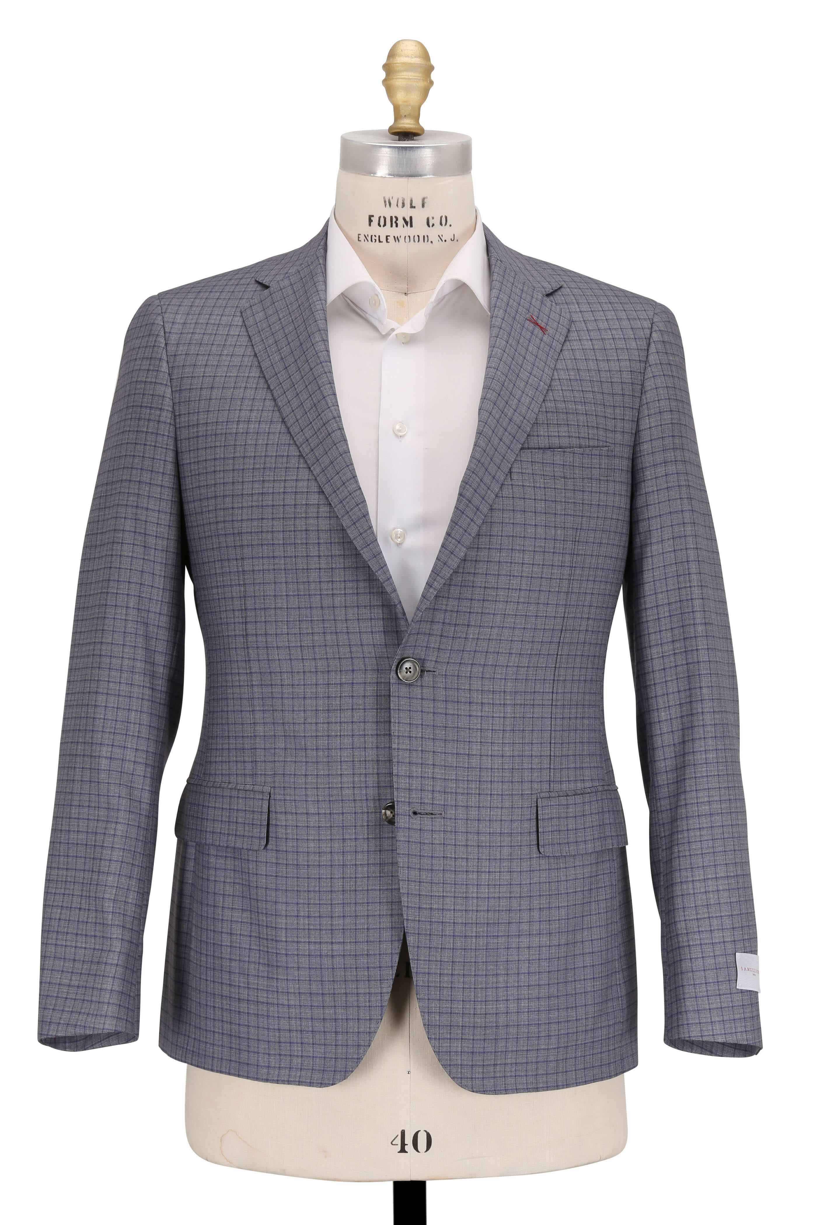 Samuelsohn - Bennett Blue & Brown Check Wool & Silk Suit