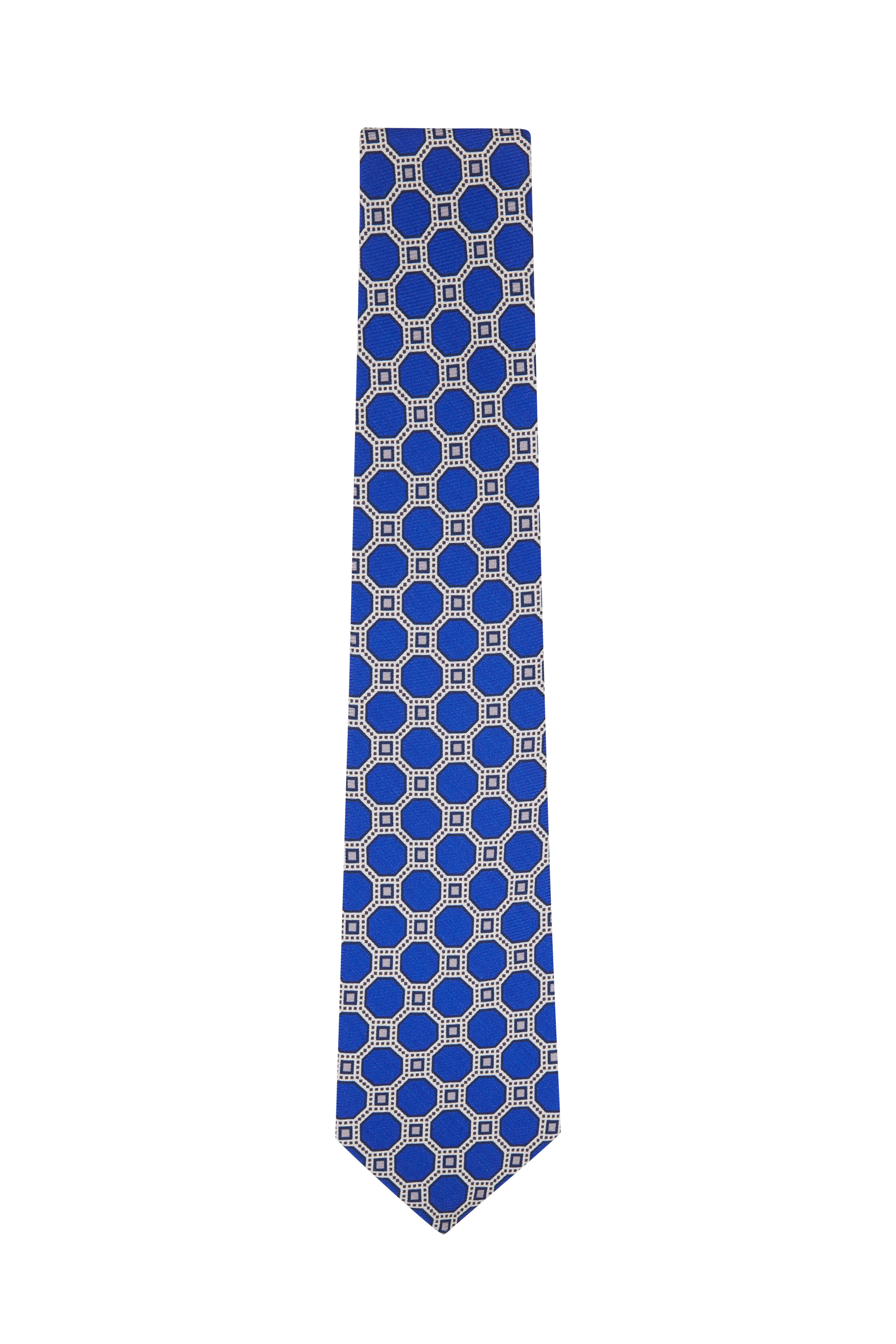Kiton - Blue Mosaic Honeycomb Silk Necktie | Mitchell Stores