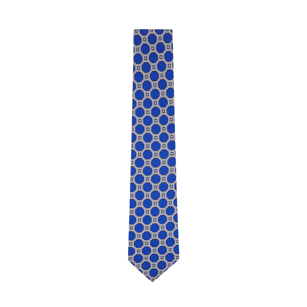Kiton - Blue Mosaic Honeycomb Silk Necktie | Mitchell Stores