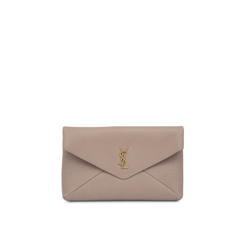 Saint Laurent - Cassandre Large Dusty Gray Leather Envelope Pouch