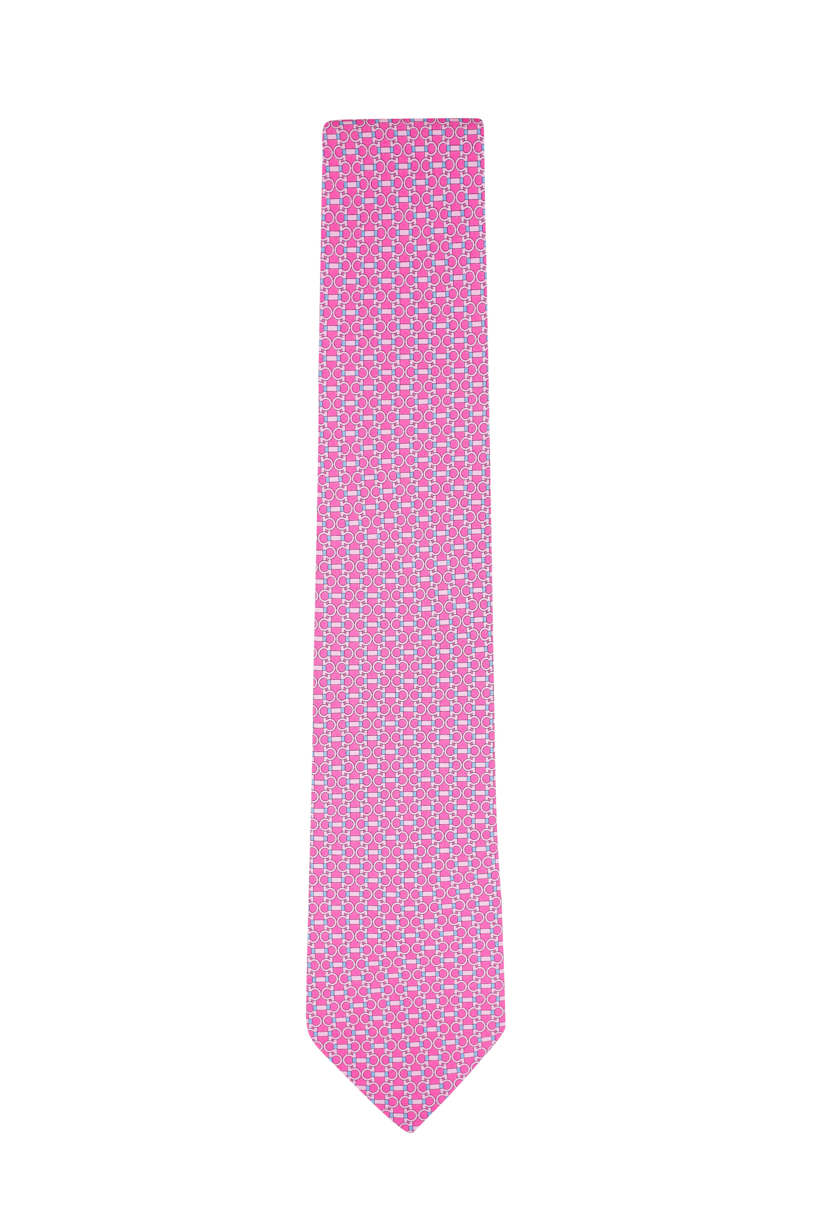 Ferragamo - Pink Geometric Print Silk Necktie | Mitchell Stores