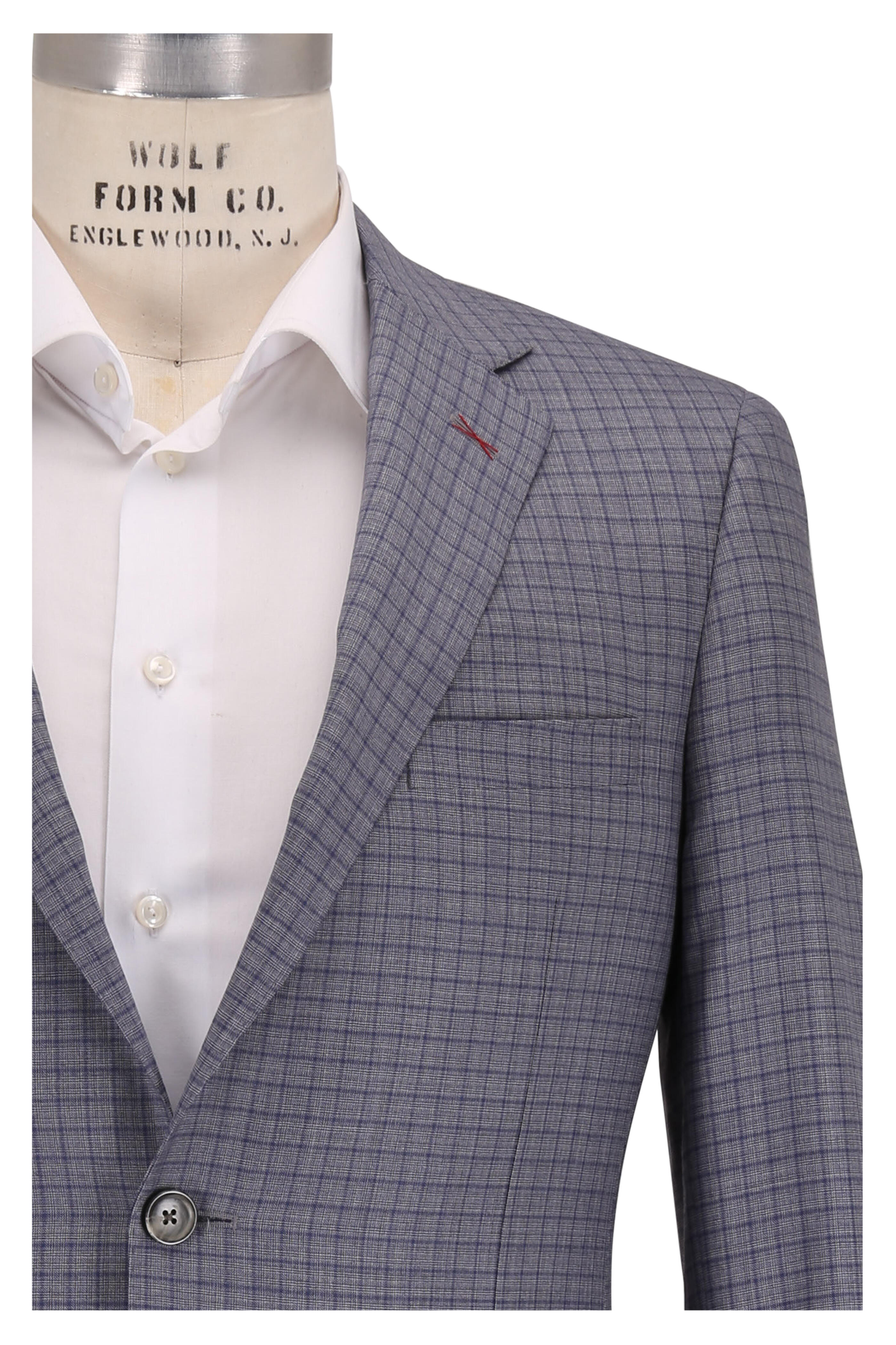Samuelsohn - Bennett Blue & Brown Check Wool & Silk Suit