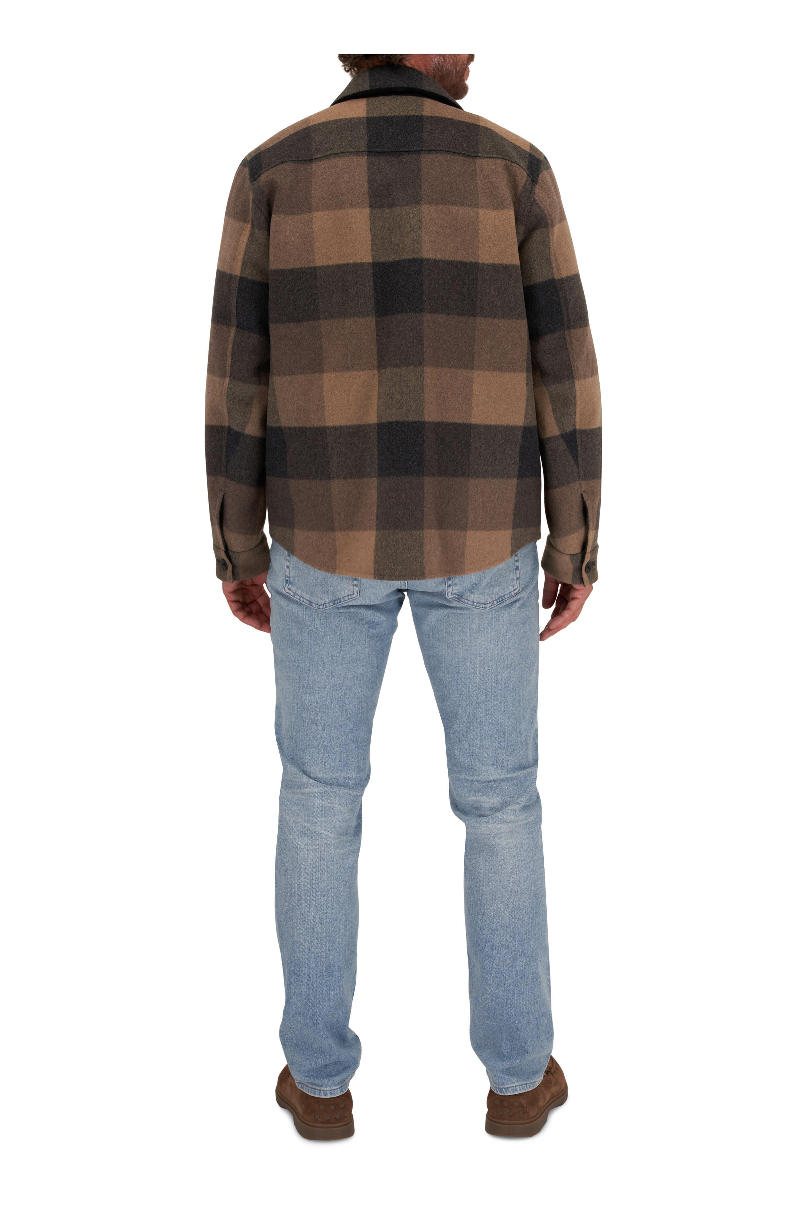 Vince - Warm Pewter Plaid Wool Blend Shacket | Mitchell Stores