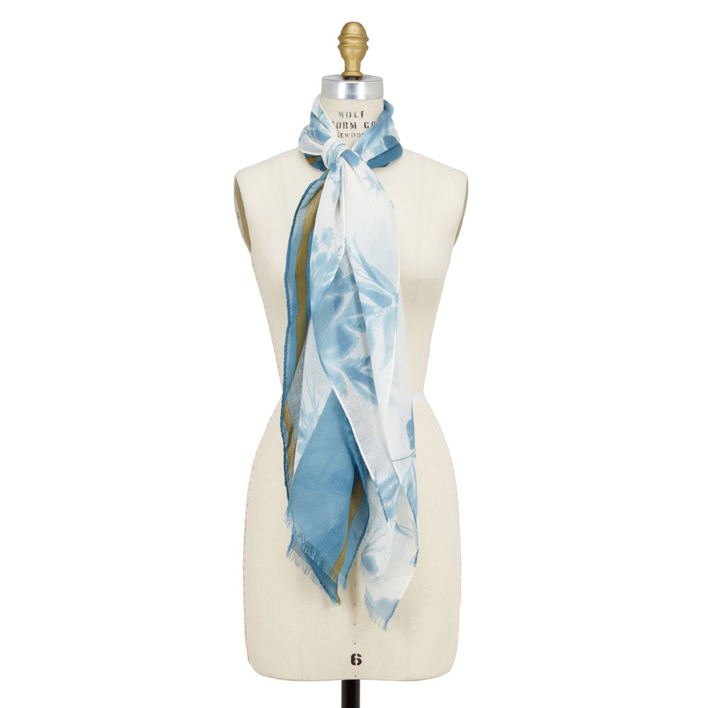 Loro Piana - Turquoise Cashmere Dream Flowers Scarf