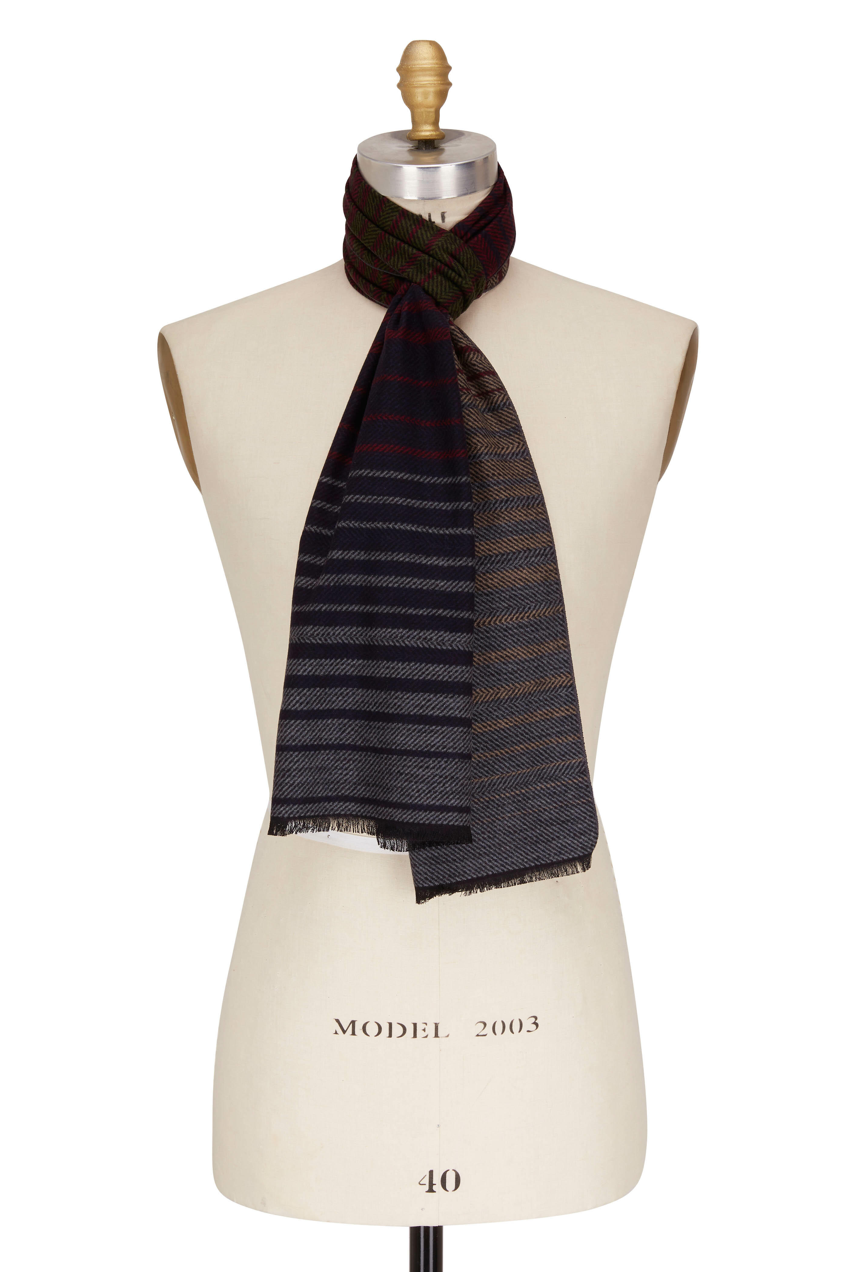 Chelsey Imports - Burgundy & Navy Stripe Scarf | Mitchell Stores