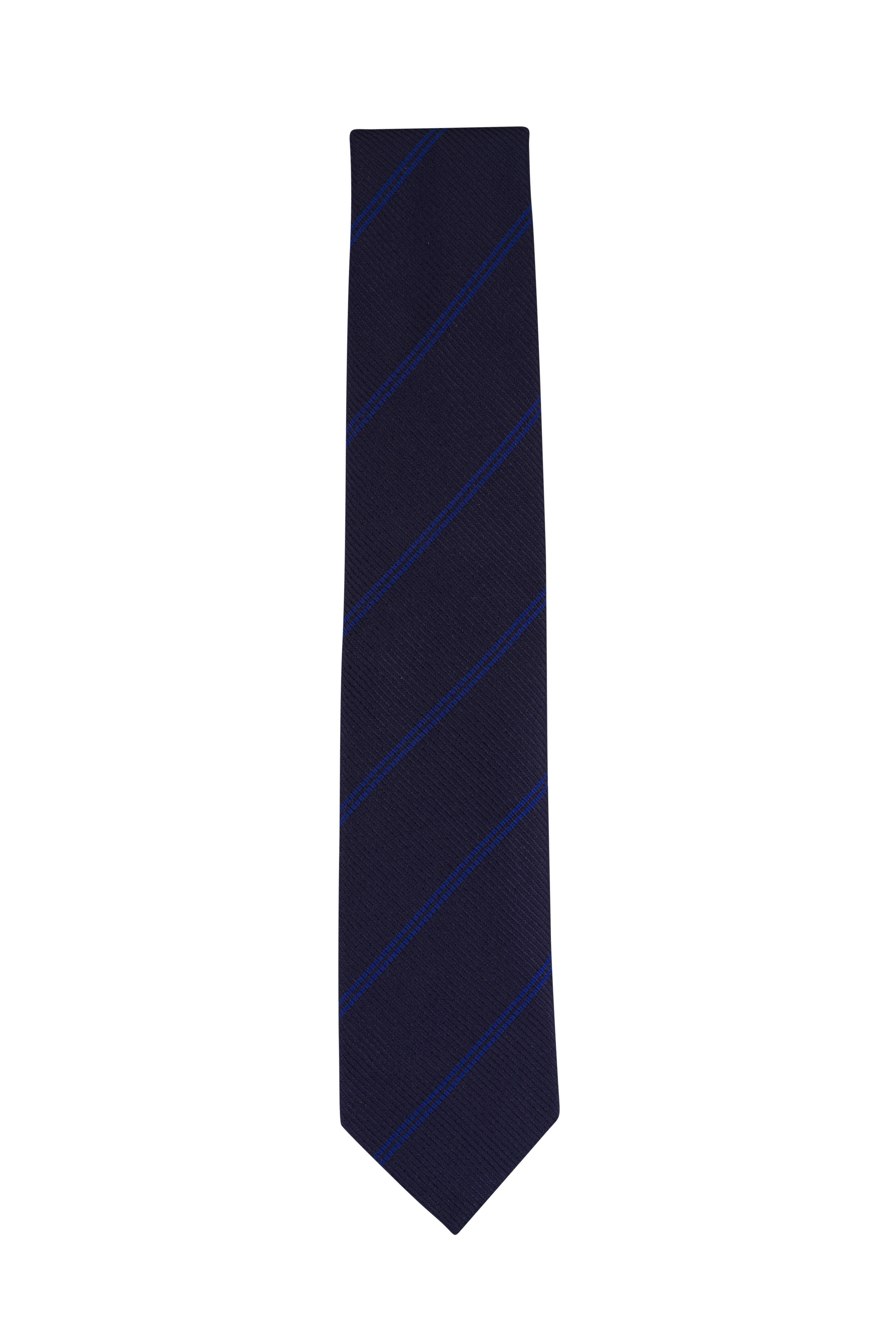 Tom Ford - Deep Navy & Blue Stripe Silk Necktie | Mitchell Stores