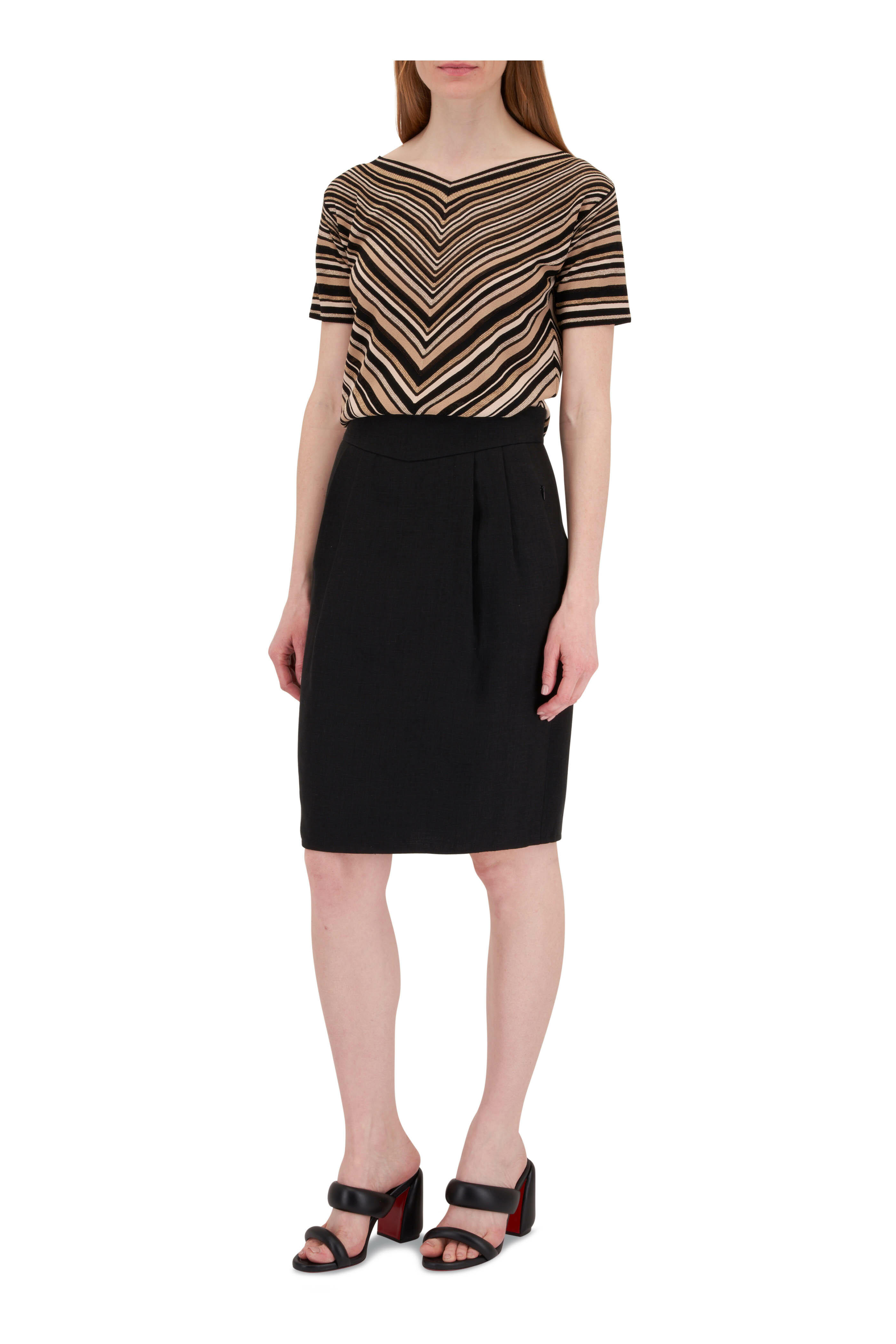 D.Exterior - Black & Gold Lurex Striped Knit Short Sleeve Top