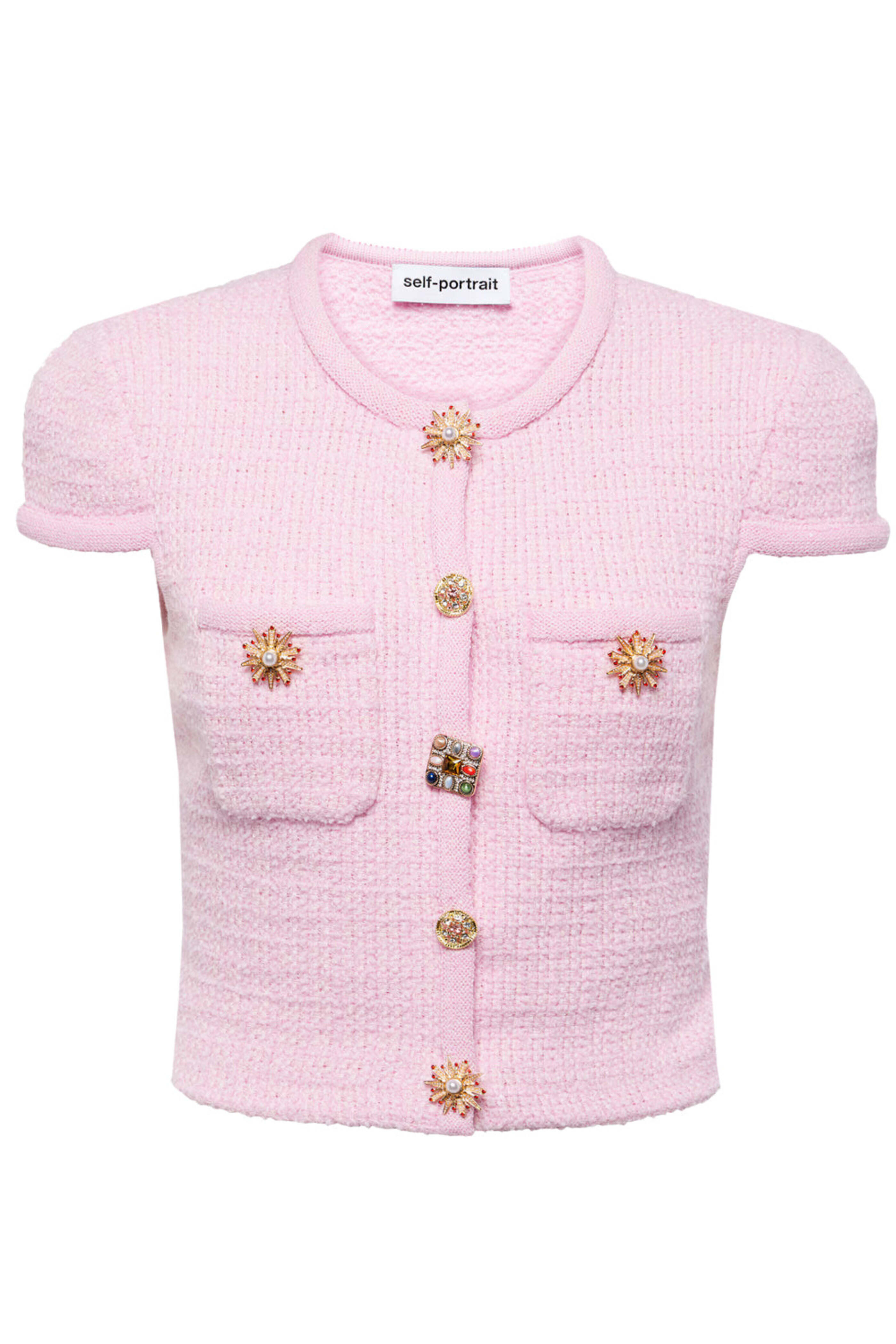 Self - Portrait - Pink Knit Button Up Top | Mitchell Stores