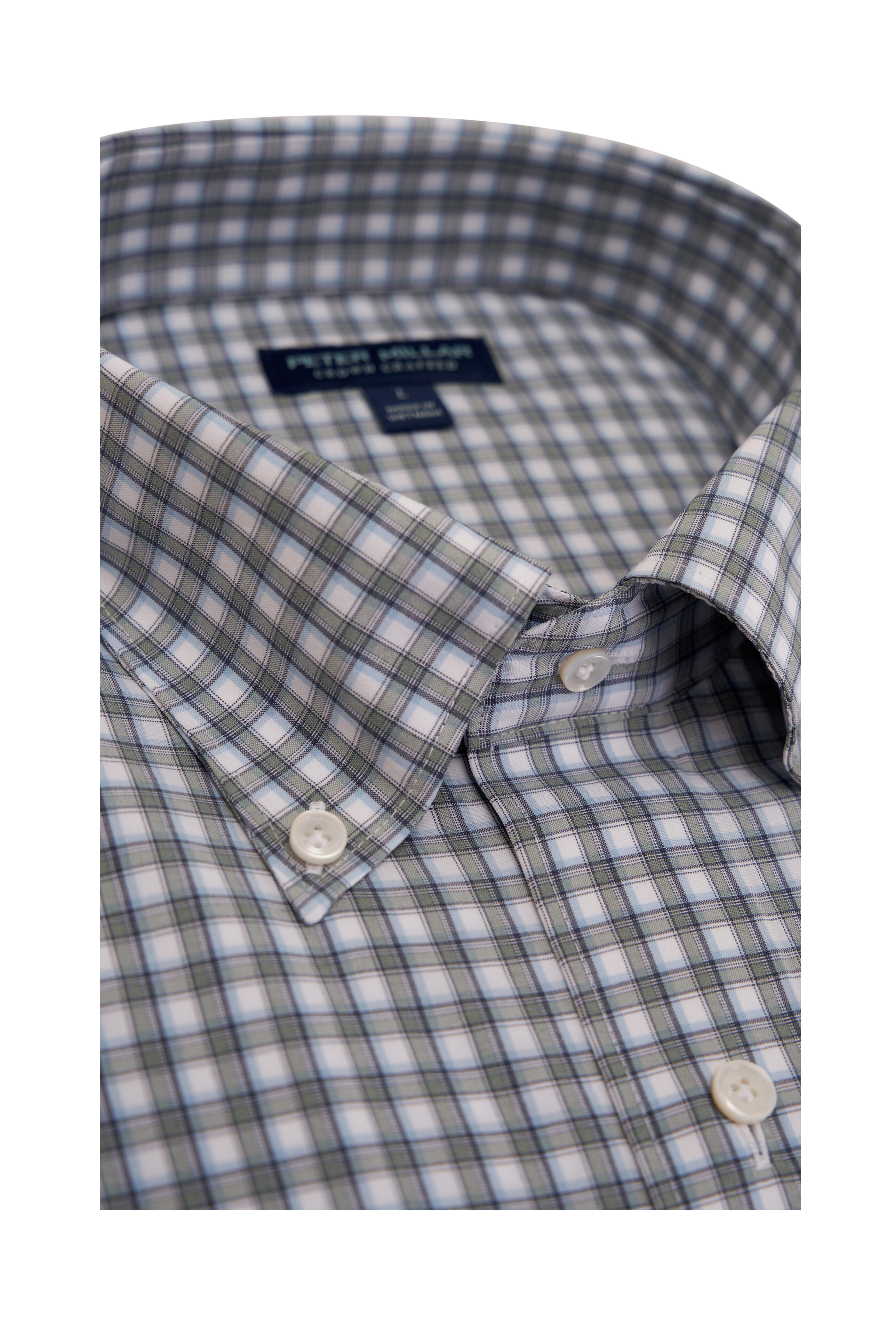 Peter Millar - Cole Sage Fog Poplin Check Sport Shirt