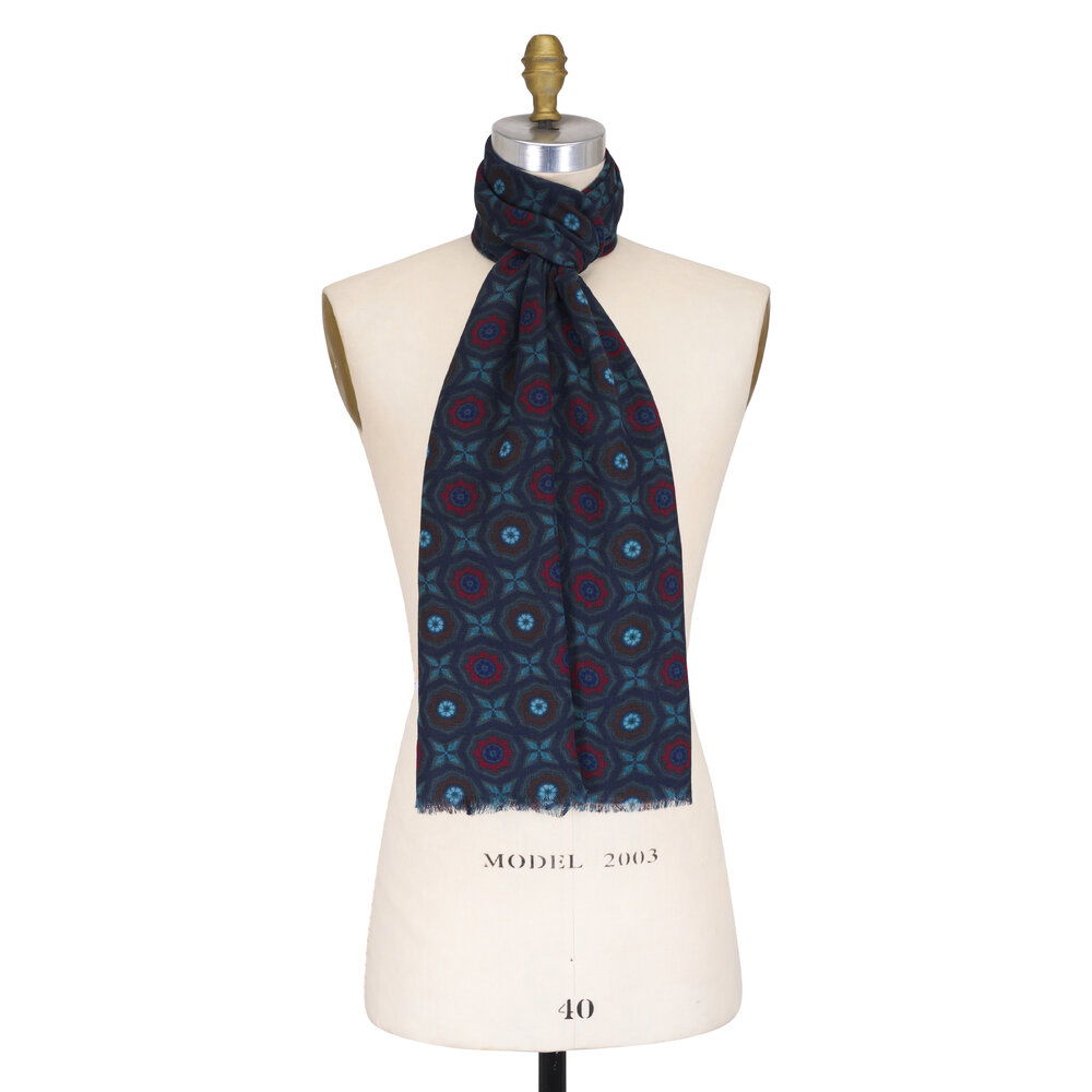 Chelsey Imports - Navy & Red Print Lightweight Wool Scarf