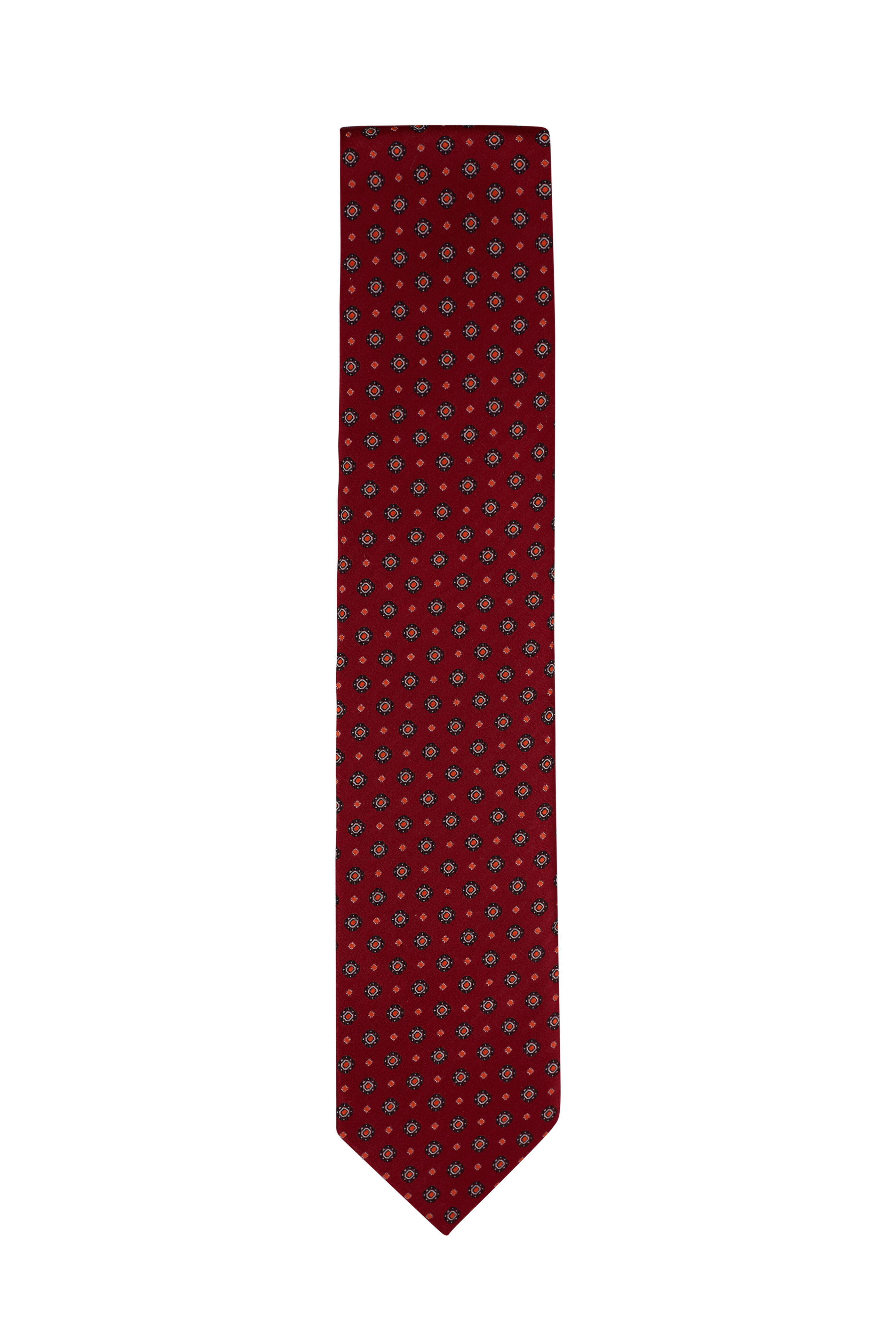 Dolce Punta - Red Multi-Colored Geometric Print Silk Necktie