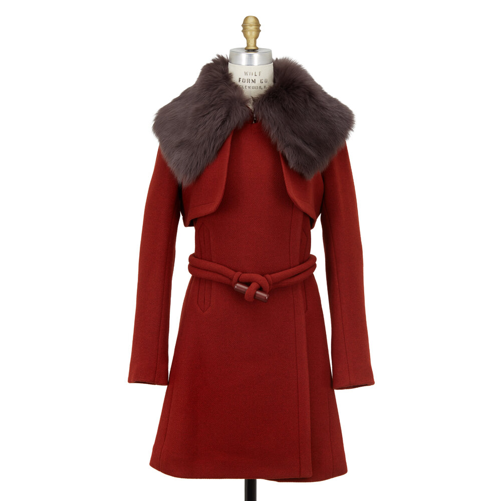 Chloé - Dark Red Wool With Shearling Collar Coat