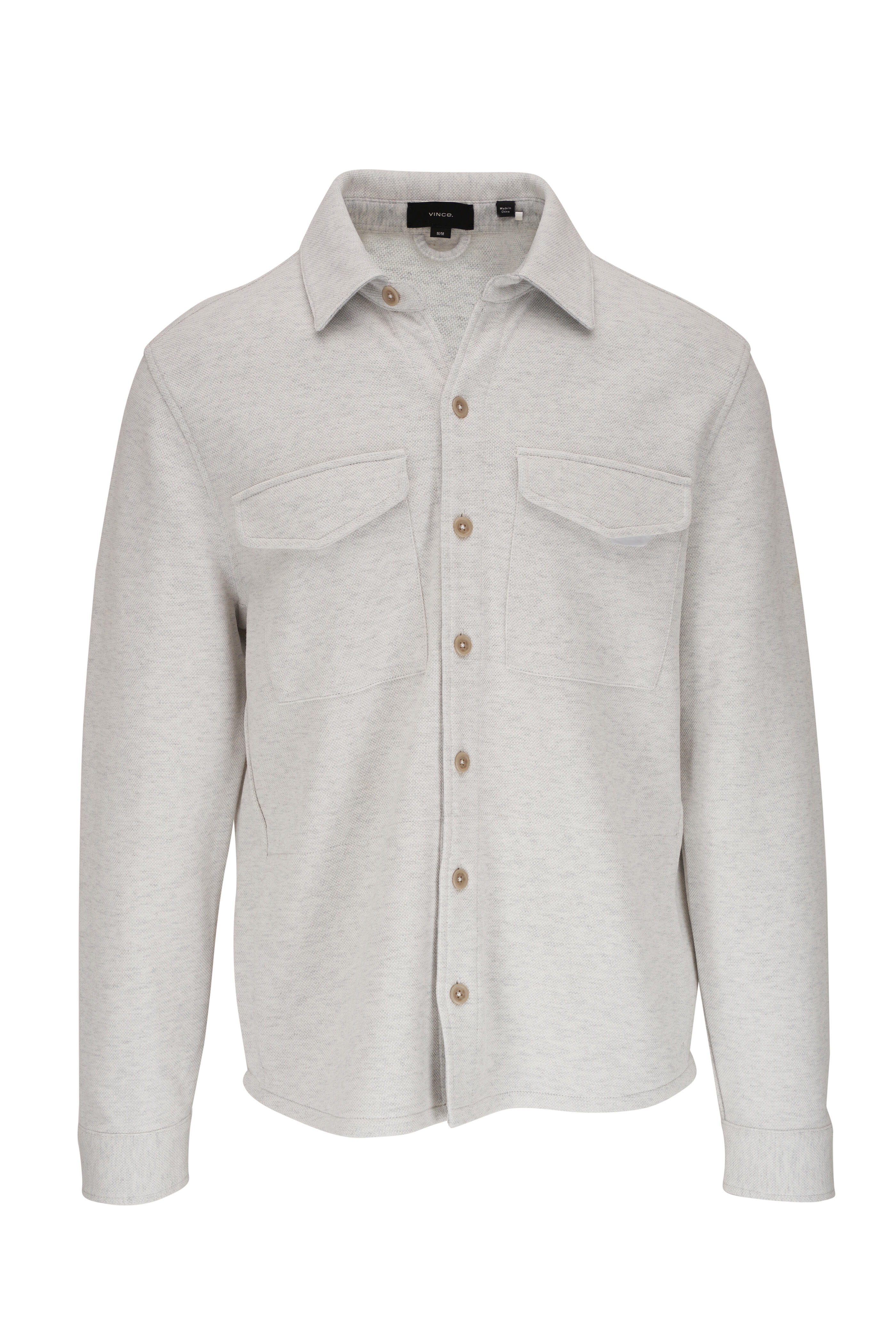 Vince - Heather White & Medium Heather Gray Piqué Shacket