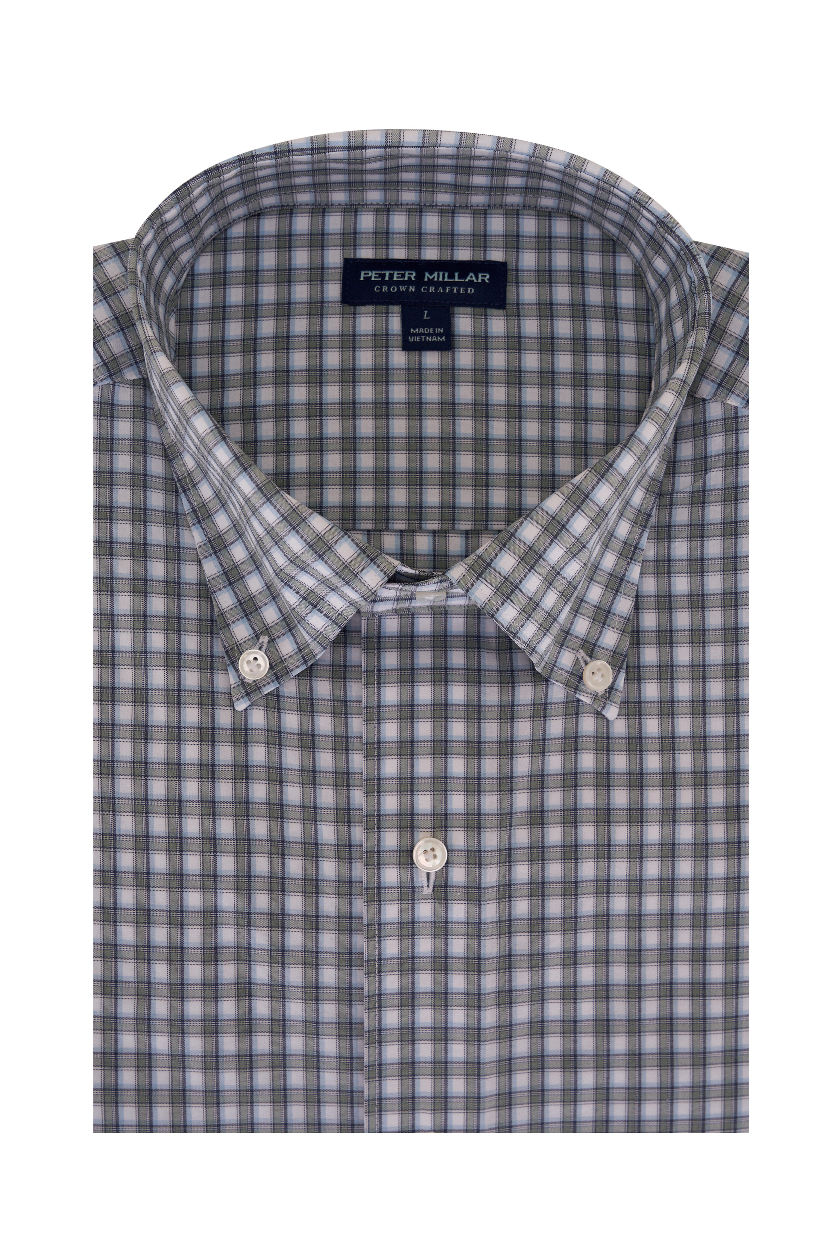 Peter Millar - Cole Sage Fog Poplin Check Sport Shirt