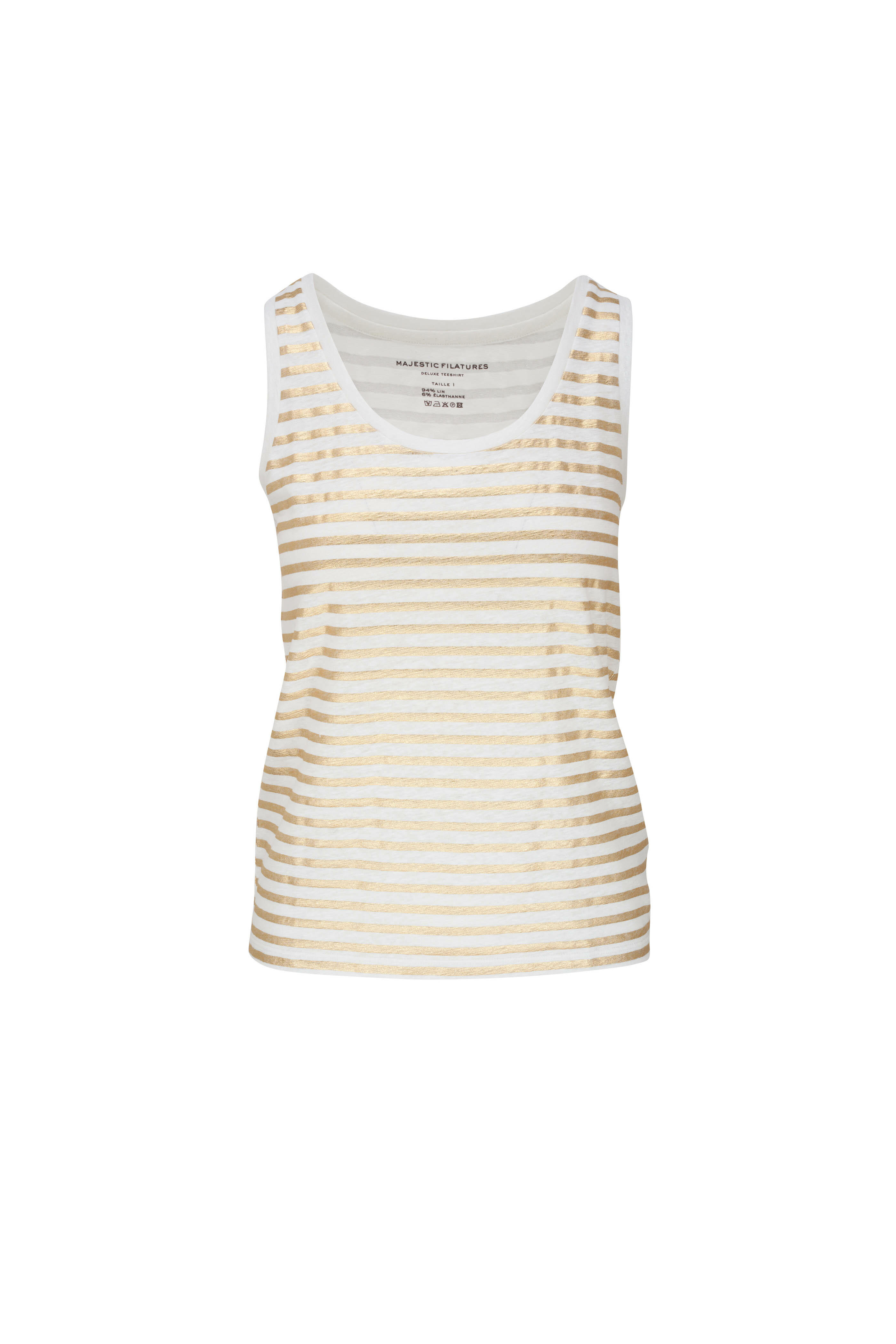 Majestic - Gold Metallic Striped Scoop Neck Tank Top
