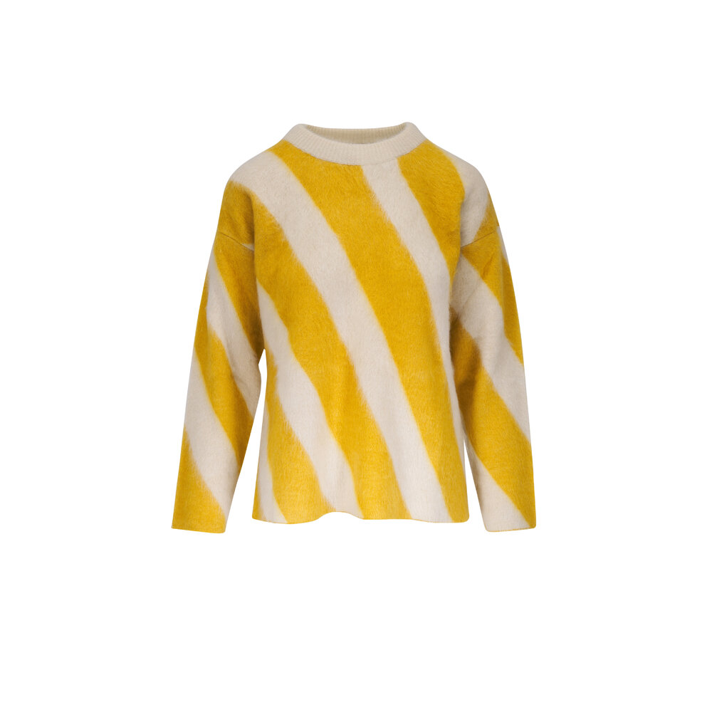 Jil Sander - Cream & Marigold Diagonal Stripe Crewneck Sweater