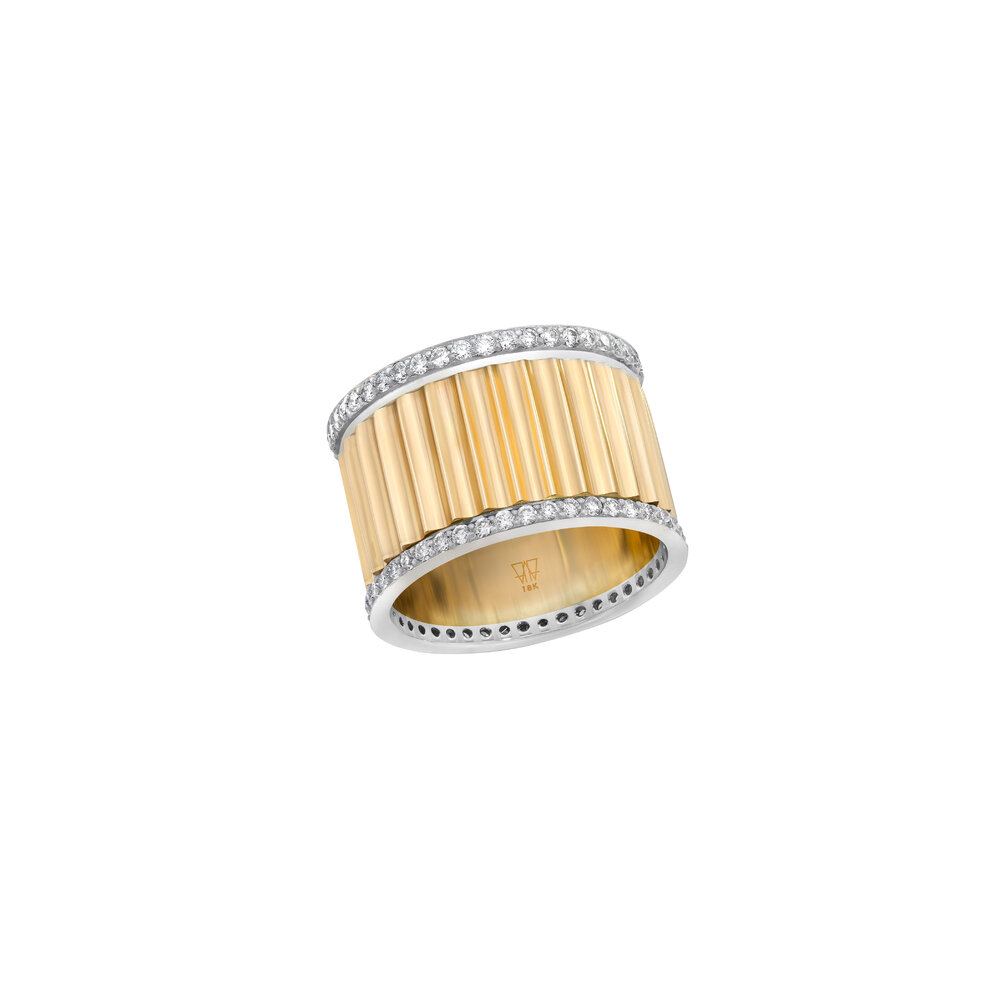 Walters Faith - Clive 18K Yellow Gold & Diamond Fluted Band Ring