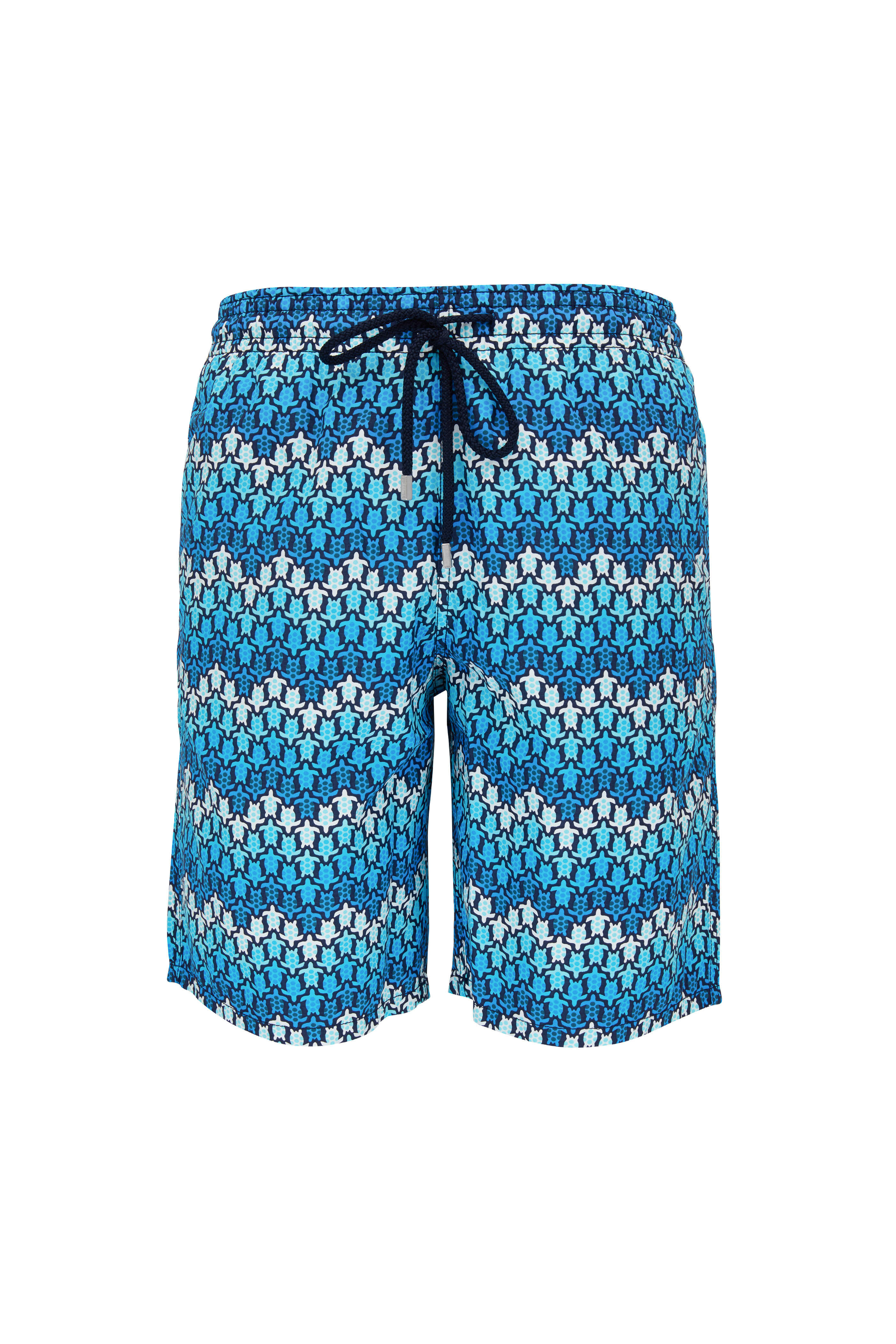 Vilebrequin Moorea Blue Herringbones Turtles Swim Trunks