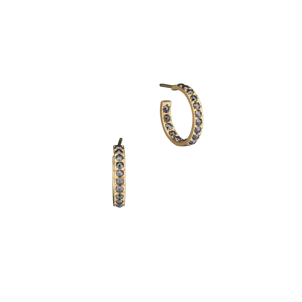 Caroline Ellen - 18k Yellow Gold Pave Round Cut Diamond Hoops