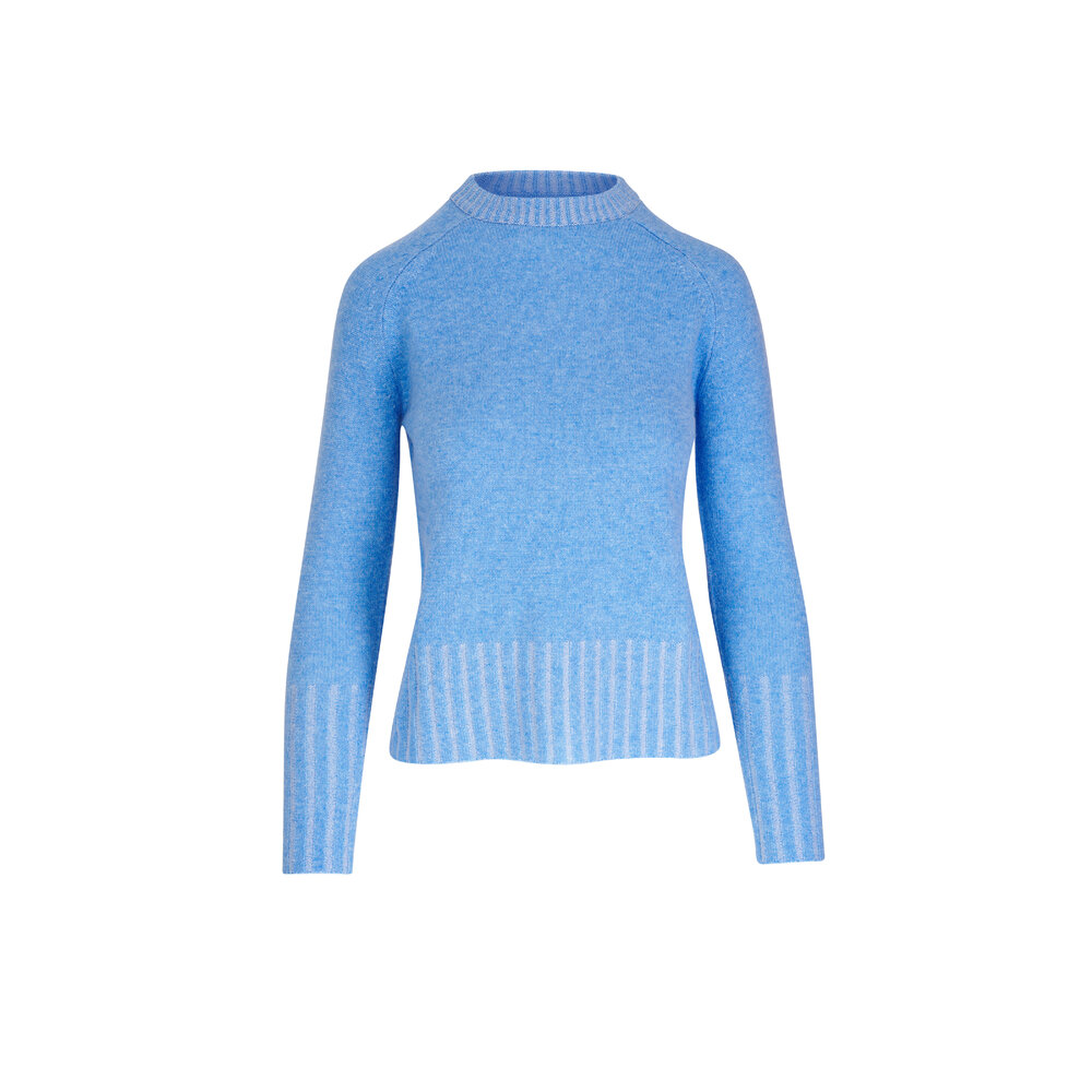 Kinross - Como Celeste Cashmere Plaited Hi Rib Sweater