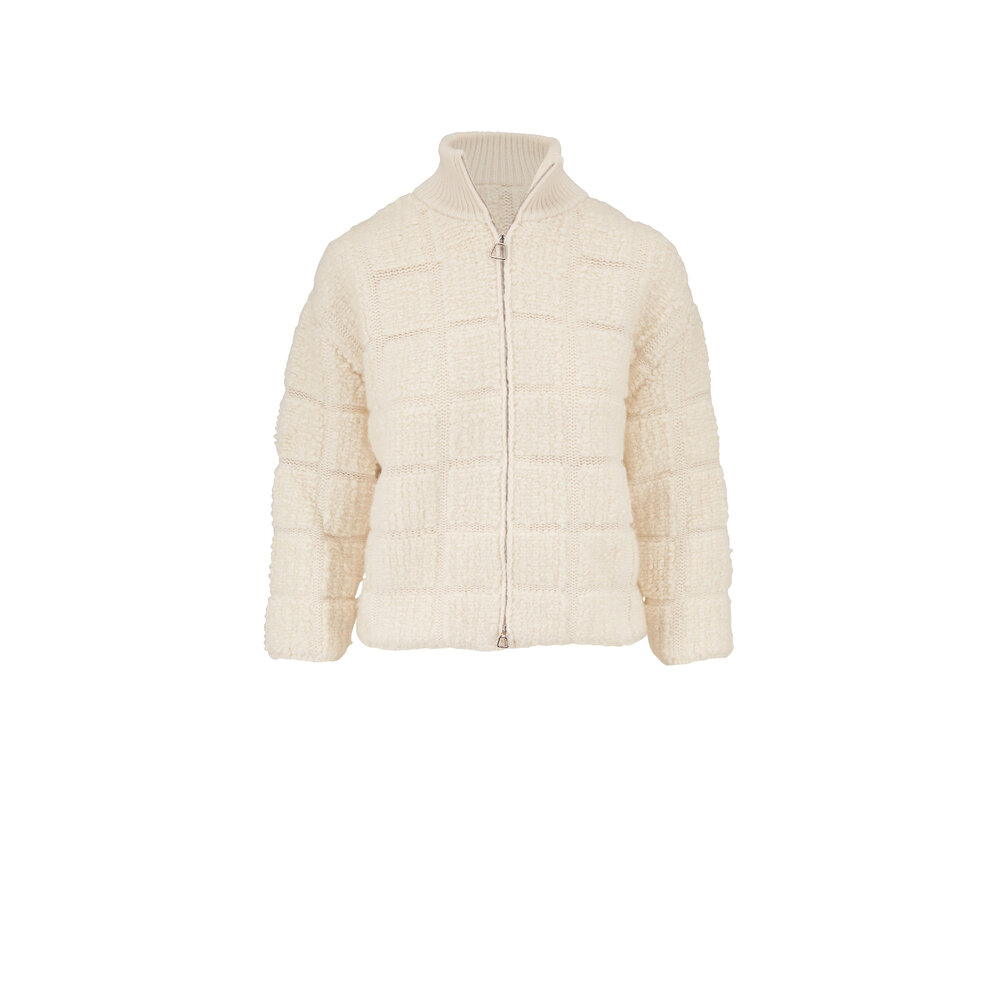 Akris - White Knit Bouclé Cropped Jacket | Mitchell Stores