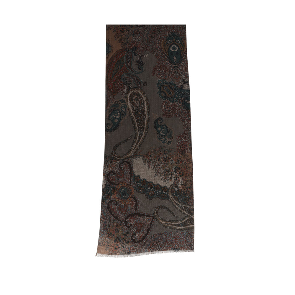 Geoff Nicholson - Beige, Gold, and Teal Paisley Wool Scarf