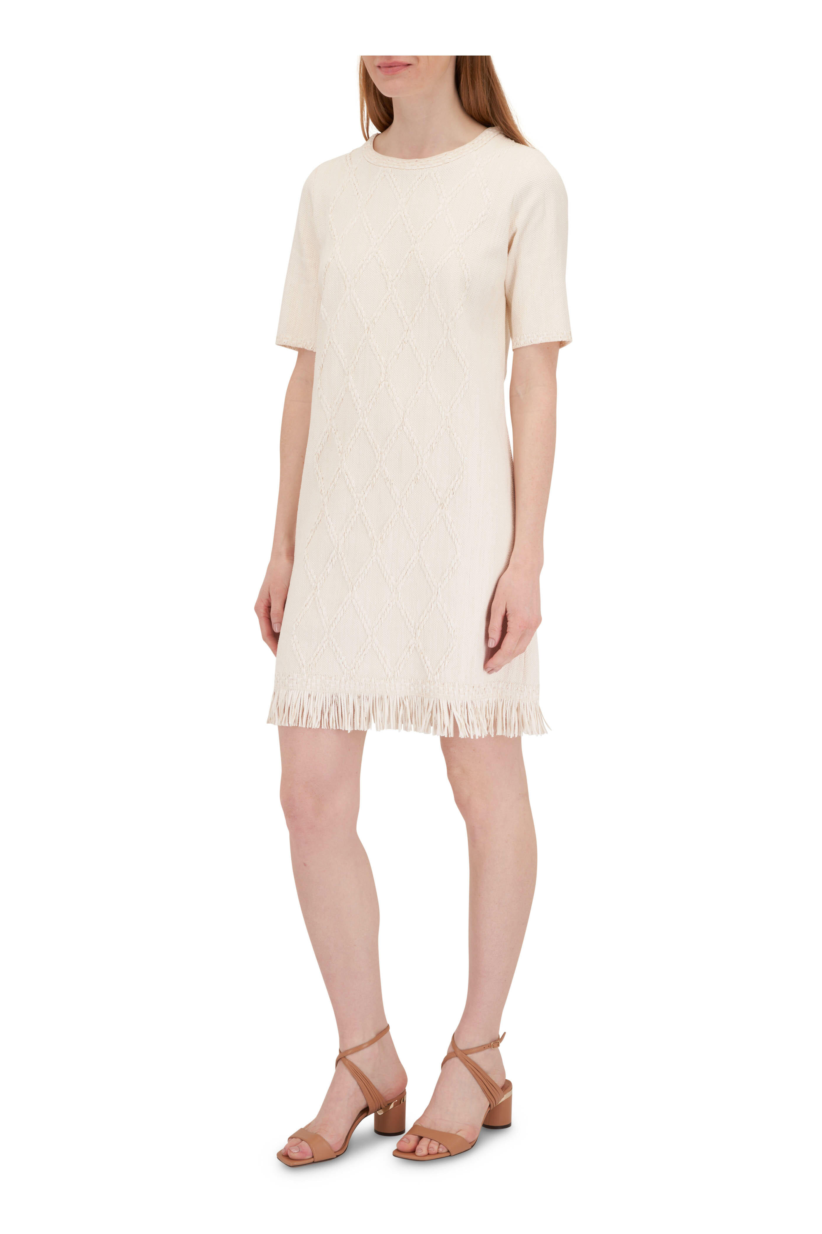D.Exterior - White Short Sleeve Textured Knit Dress