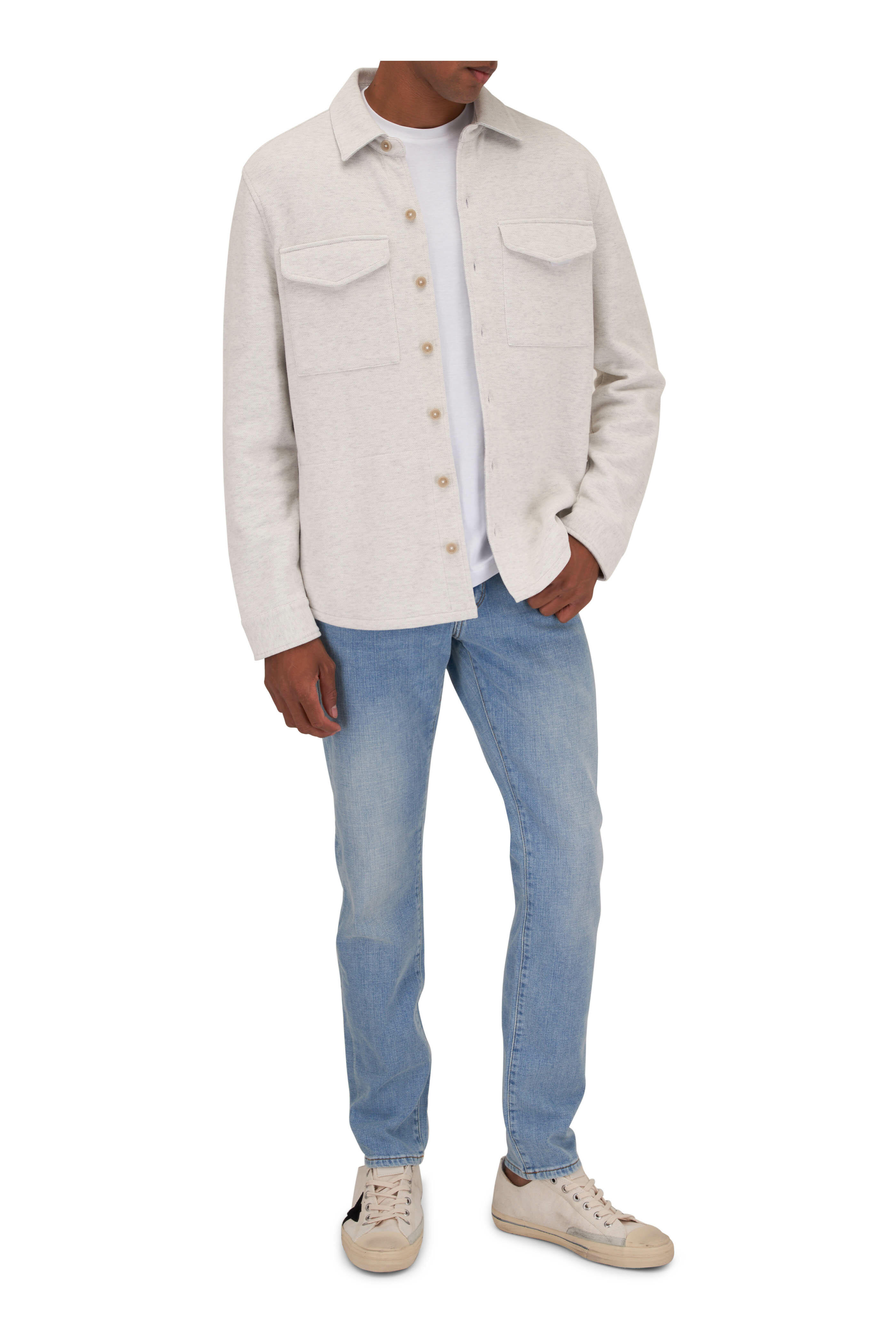 Vince - Heather White & Medium Heather Gray Piqué Shacket