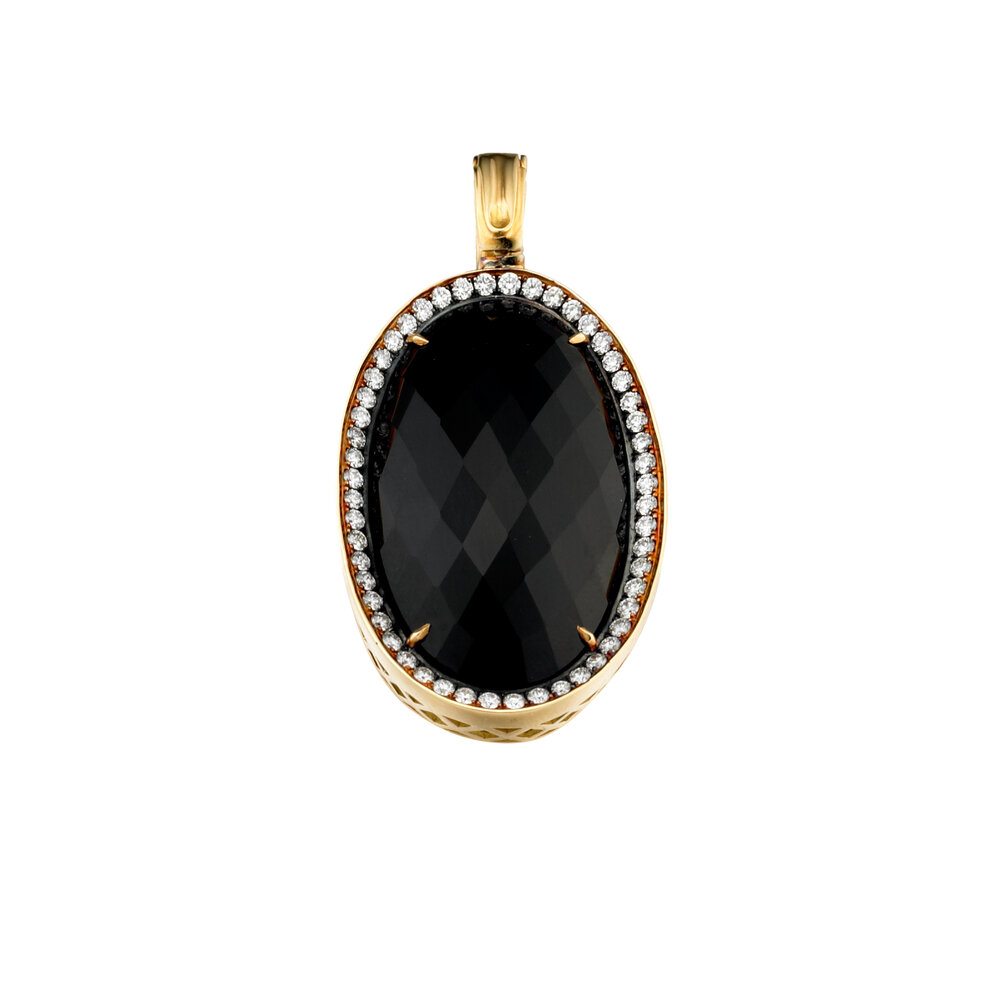 Ray Griffiths - 18K Yellow Gold Onyx & Pavé Diamond Pendant