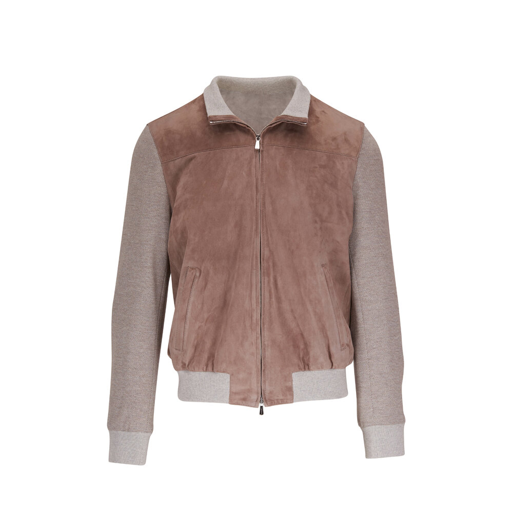 Mandelli - Taupe Cashmere & Leather Baseball Jacket