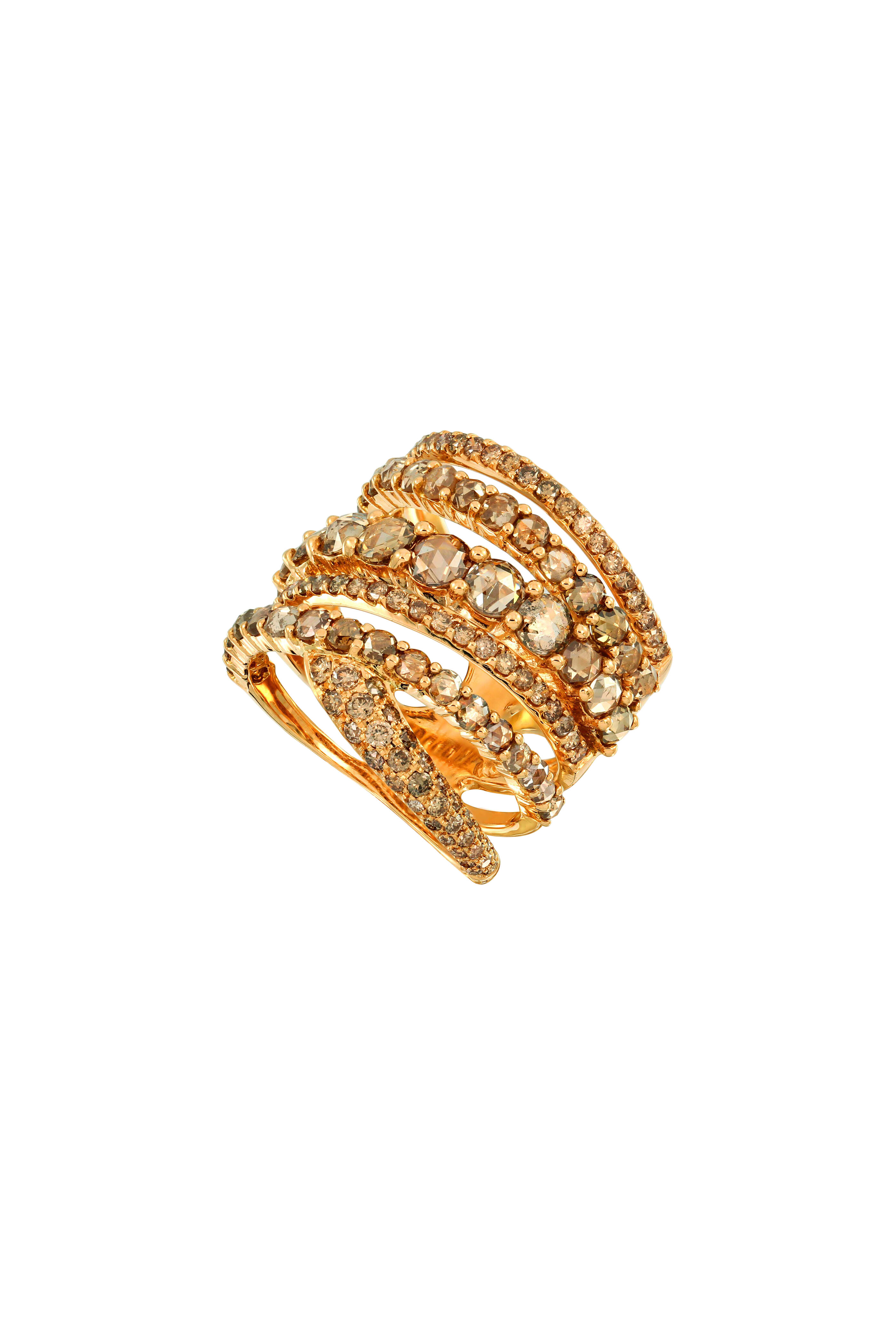 Etho Maria - 18K Yellow Gold Brown Diamond Stacked Ring